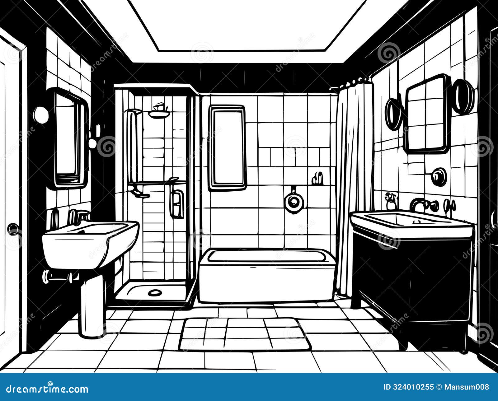 Bathroom Sketch with Black and White Illustration Stock Illustration ...