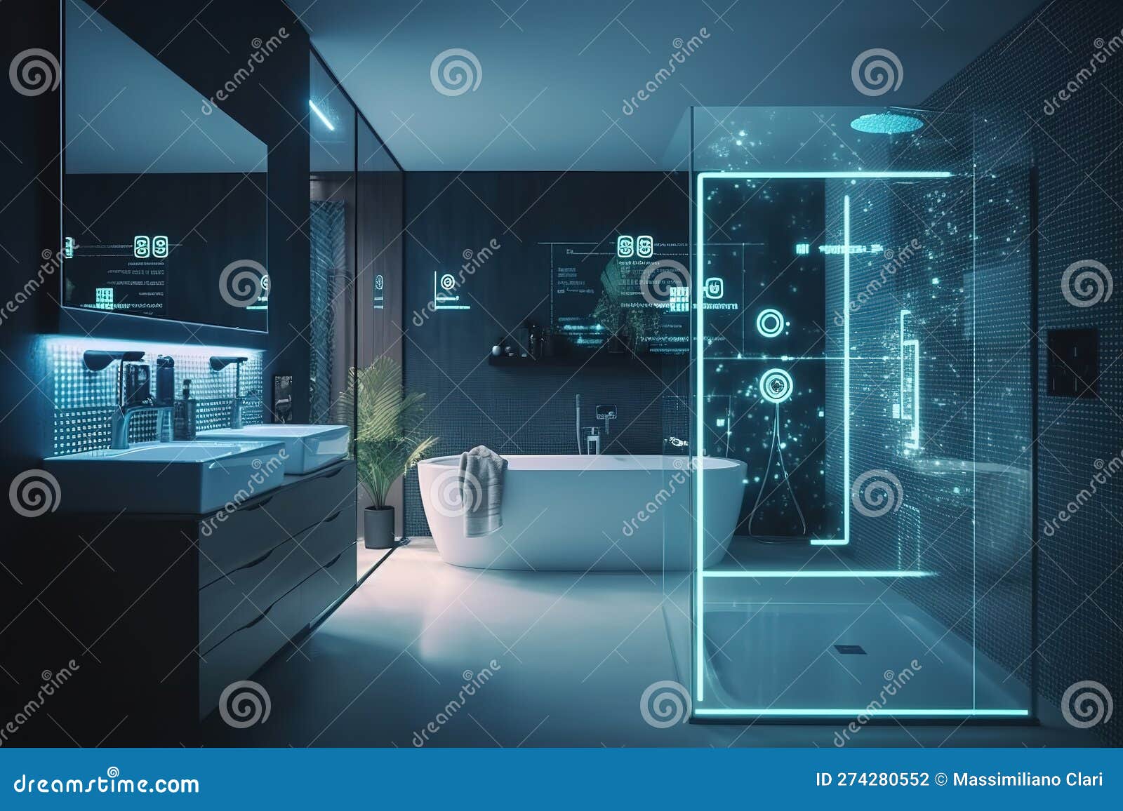 Bathroom with Smart Appliances with Display Screen and Voice-controlled ...