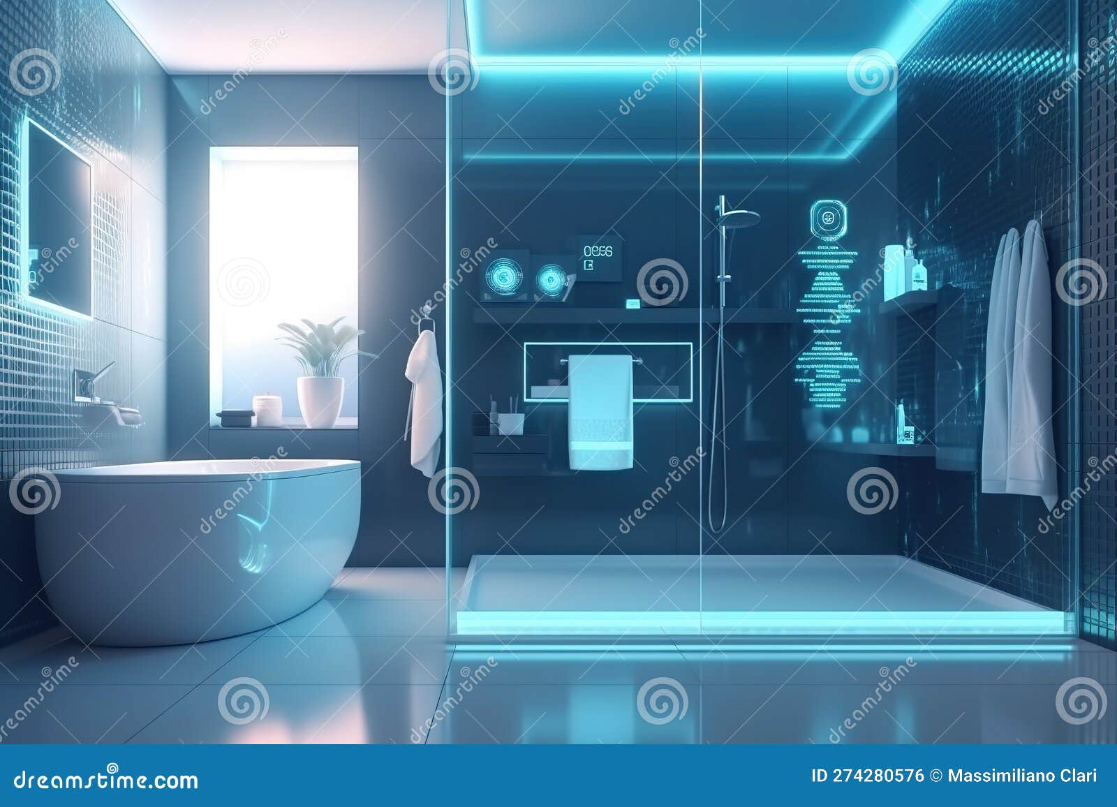 Bathroom with Smart Appliances with Display Screen and Voice-controlled ...