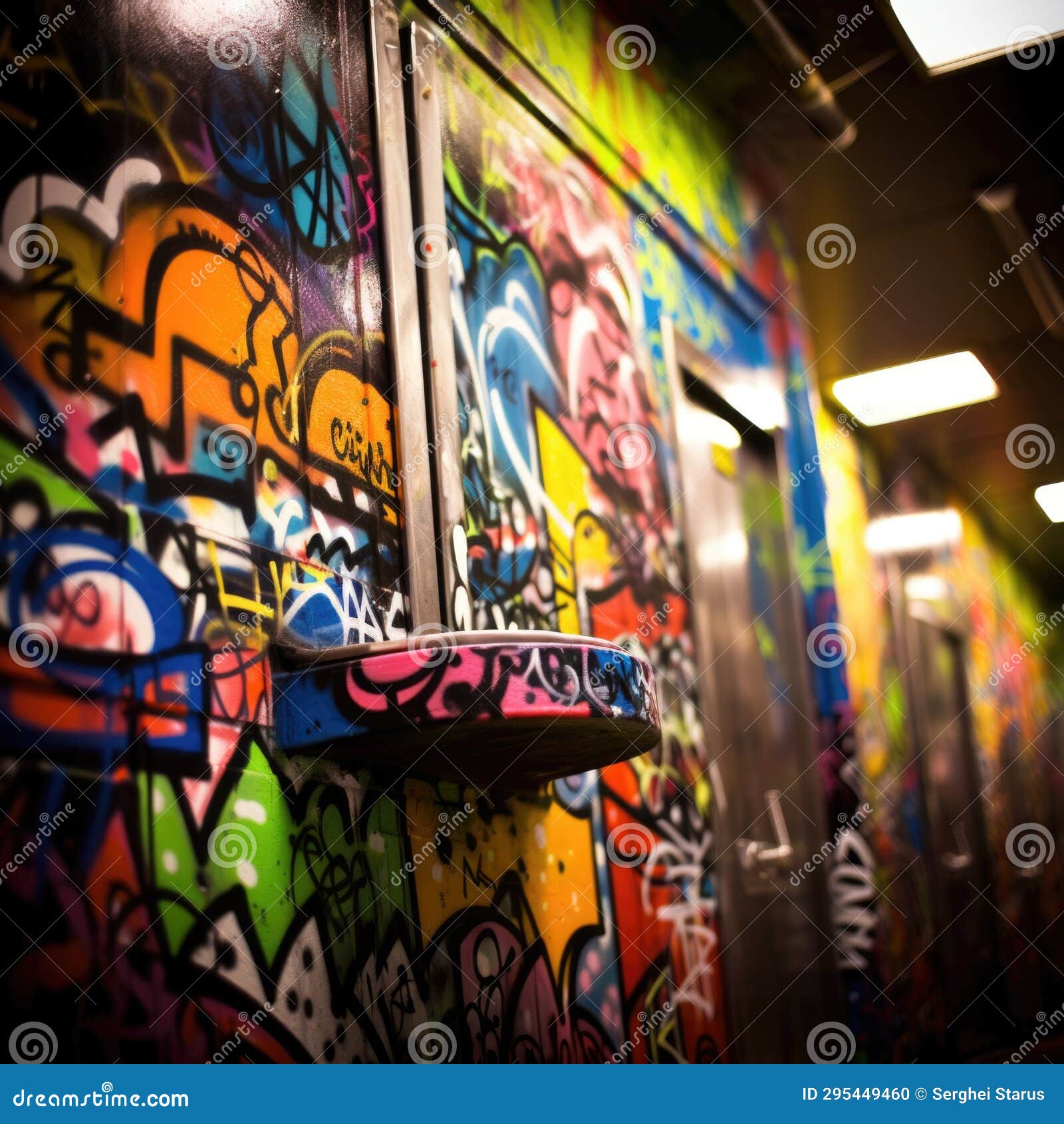 A Bathroom Stall with Graffiti on the Walls, AI Stock Photo - Image of ...