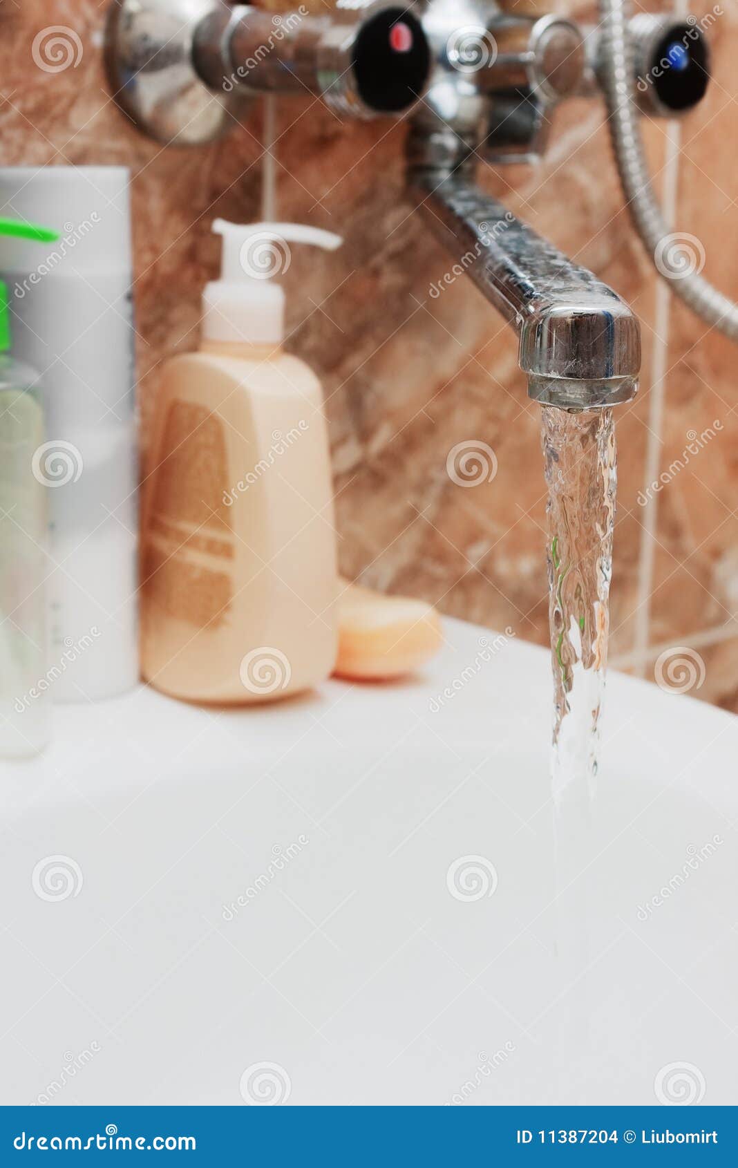Bathroom Tap with Running Water Stock Photo - Image of used, care: 11387204
