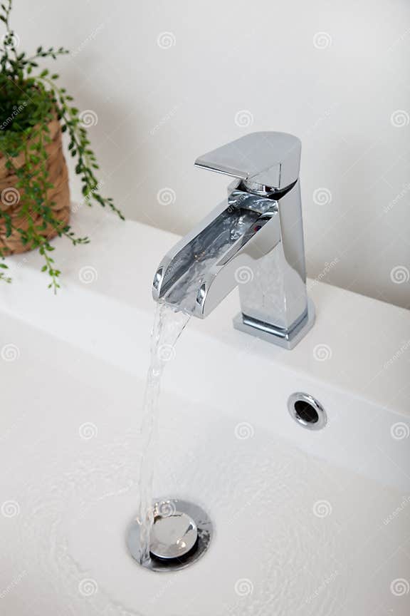 Bathroom Tap with Running Water Stock Photo - Image of modern, restroom ...