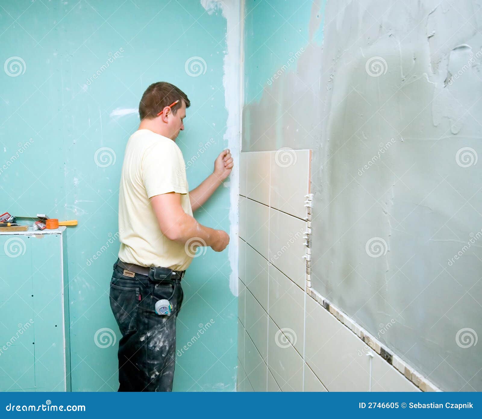 Bathroom tiles renovation stock image. Image of employed - 2746605