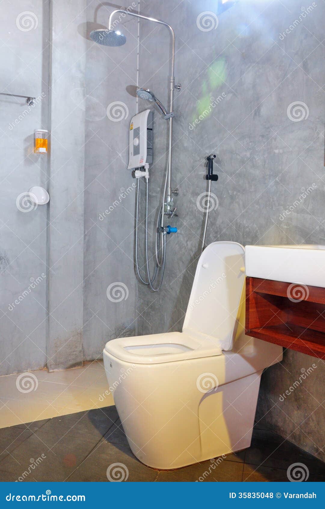 Bathroom and Toilet in Loft Style Stock Photo - Image of clean ...