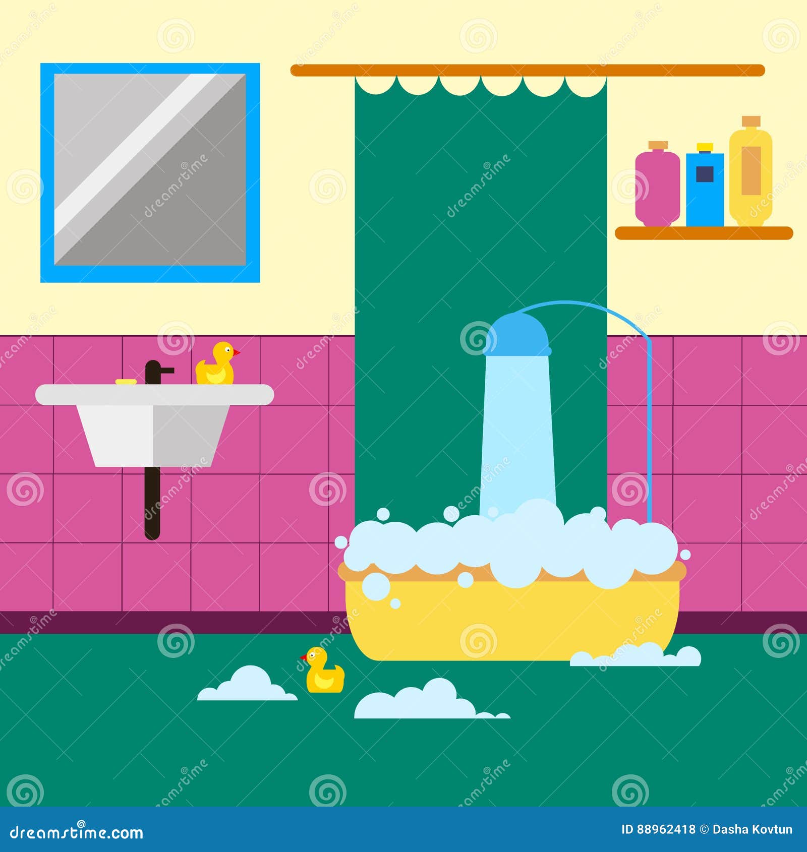 Bathroom Vector Interior Wall Shower Decoration Stock Vector ...