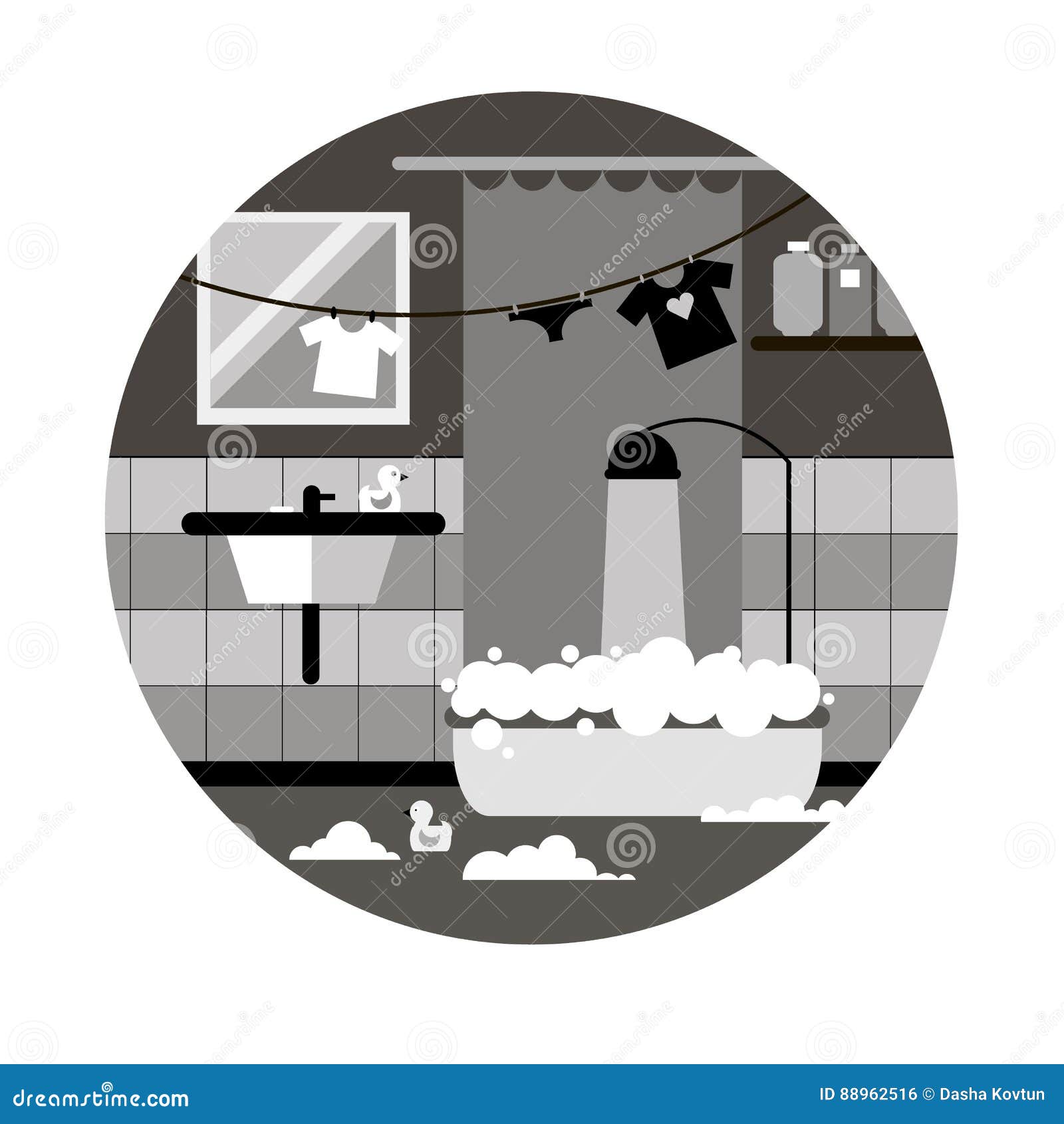 Bathroom Vector Interior Wall Shower Decoration Stock Vector ...