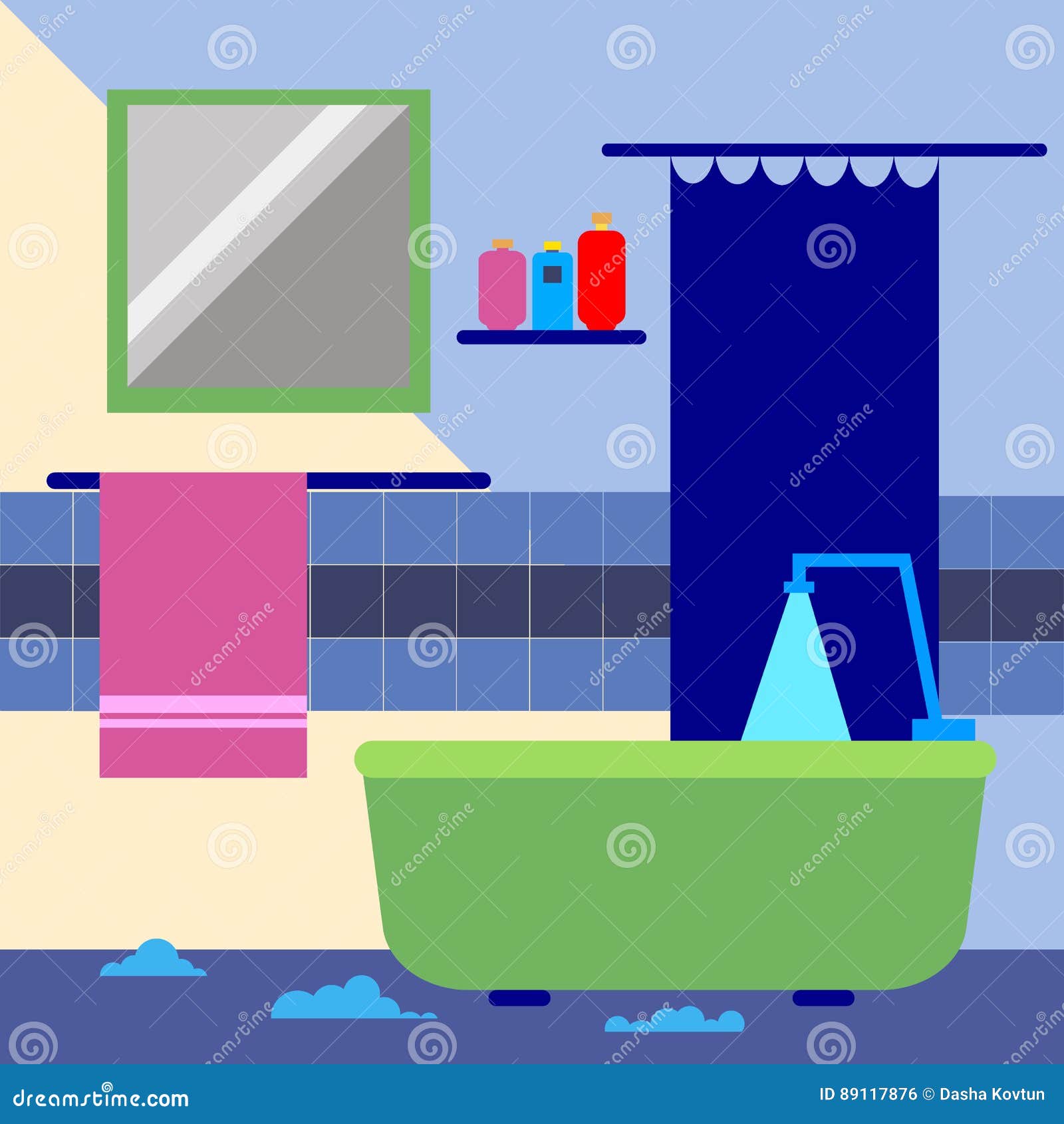 Bathroom Vector Interior Wall Shower Decoration Toilet Stock Vector ...