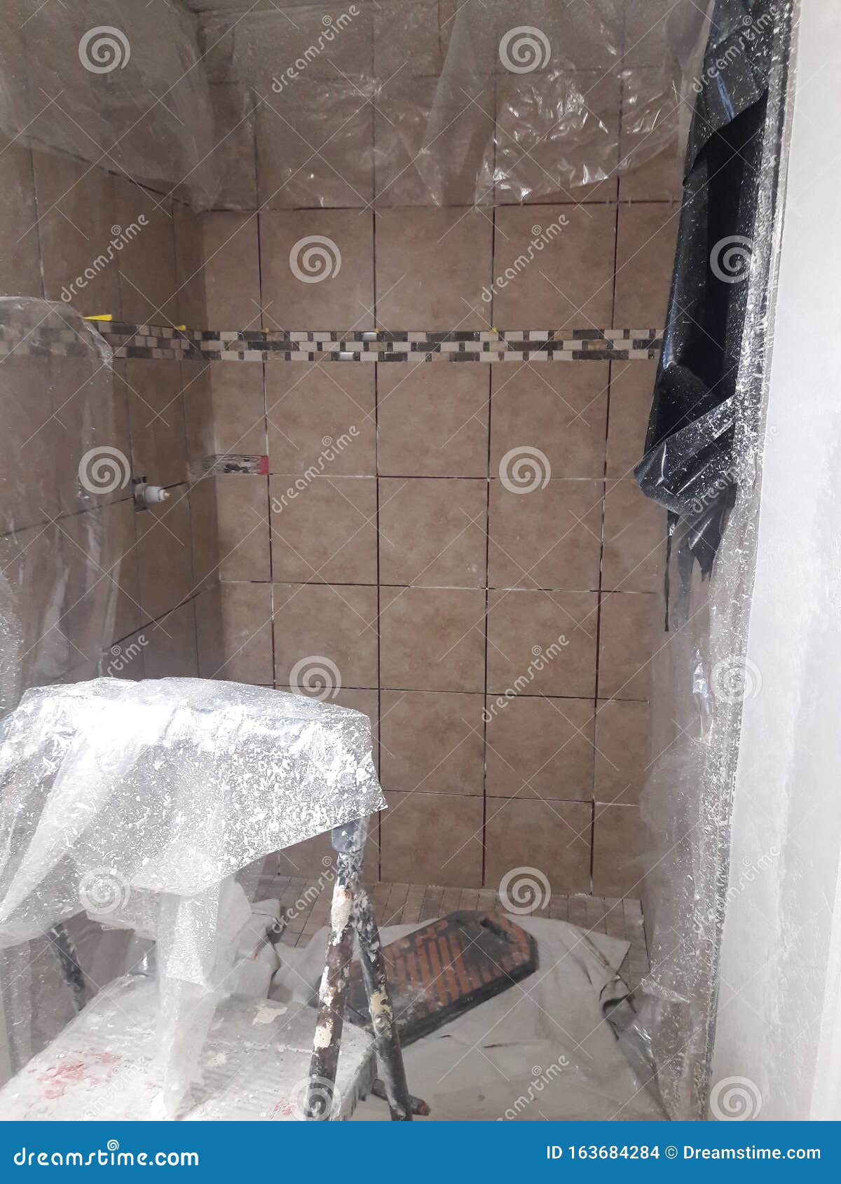 Bathroom renovation stock photo. Image of progress, tile - 163684284