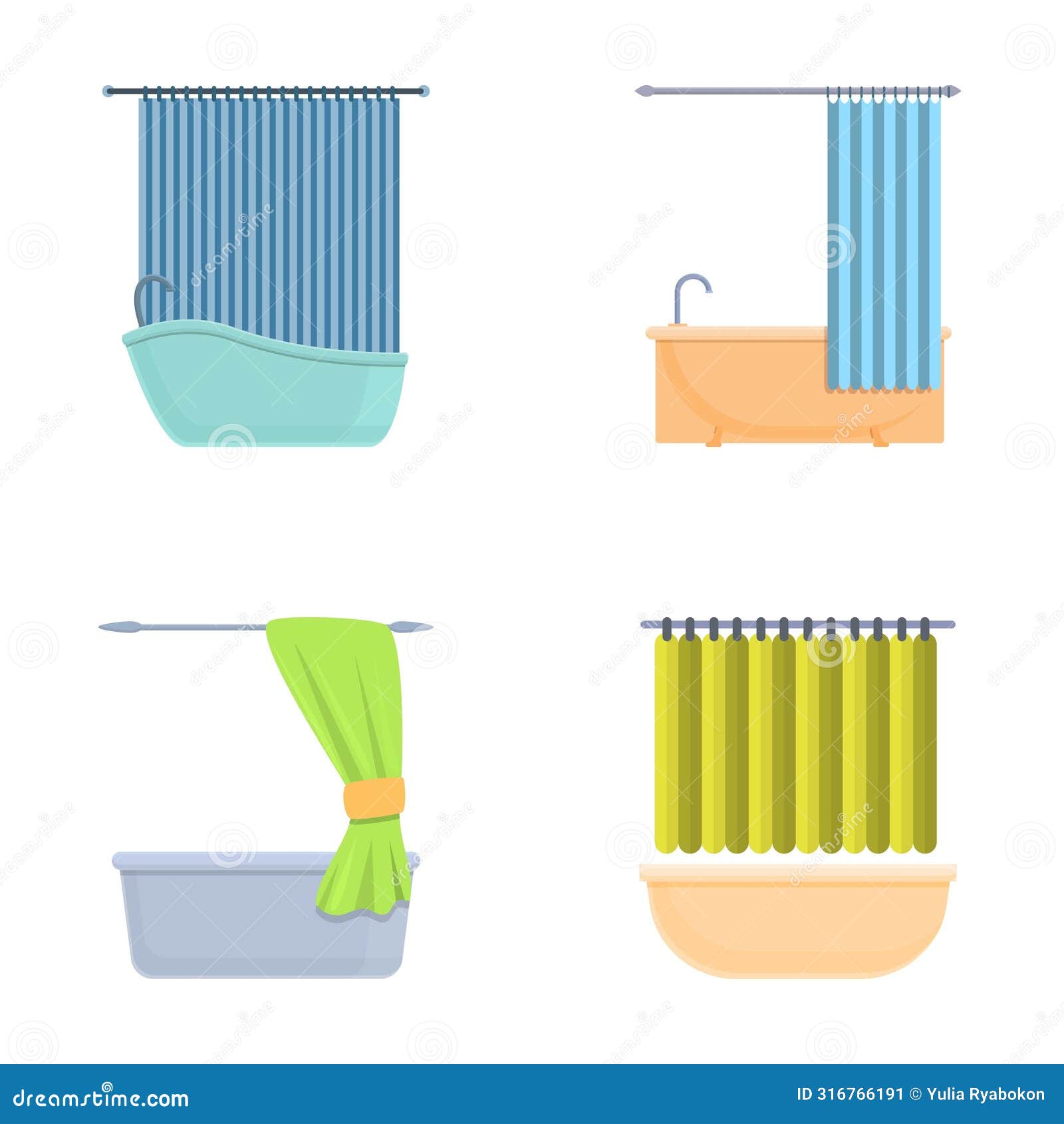 Bathtub Curtain Icons Set Cartoon Vector Various Open And Closed