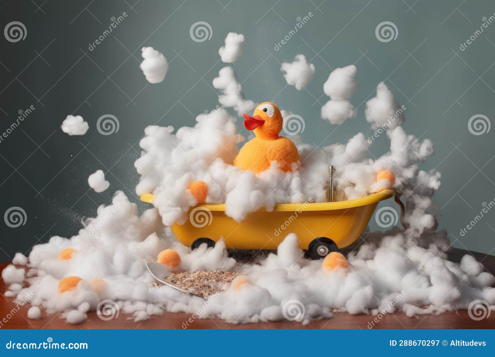 Bathtub Overflowing with Foam, Rubber Duck Floating on Top Stock Image ...