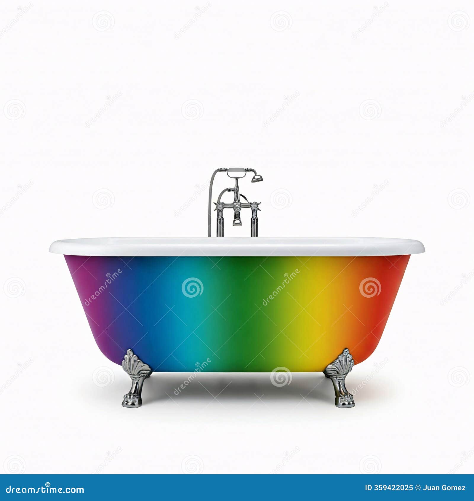 Bathtub with a Rainbow Water Tap on a White Background. Stock ...