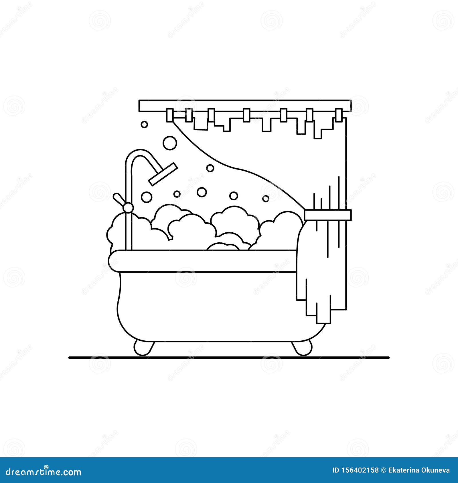 Bathtub Vector Flat Icon. Bathroom Outline Illustration. Stock Vector ...
