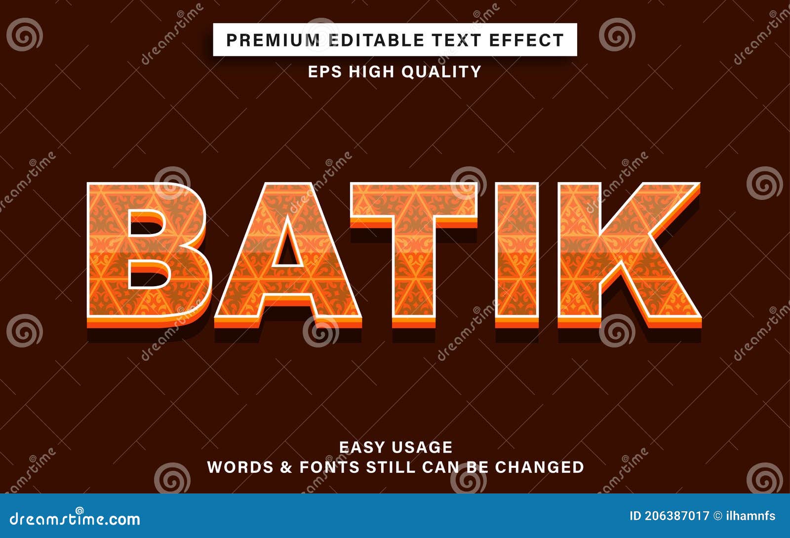 Batik editable text effect stock vector. Illustration of lettering - 206387017