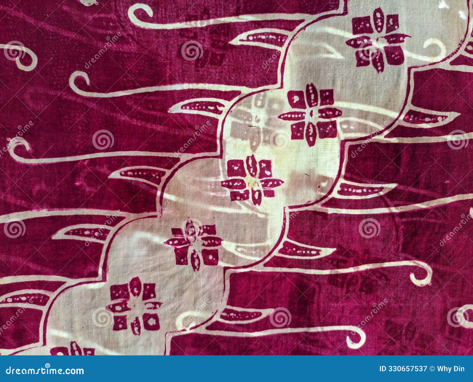 Batik Fabric with a Classic Maroon and White Pattern, Featuring an ...