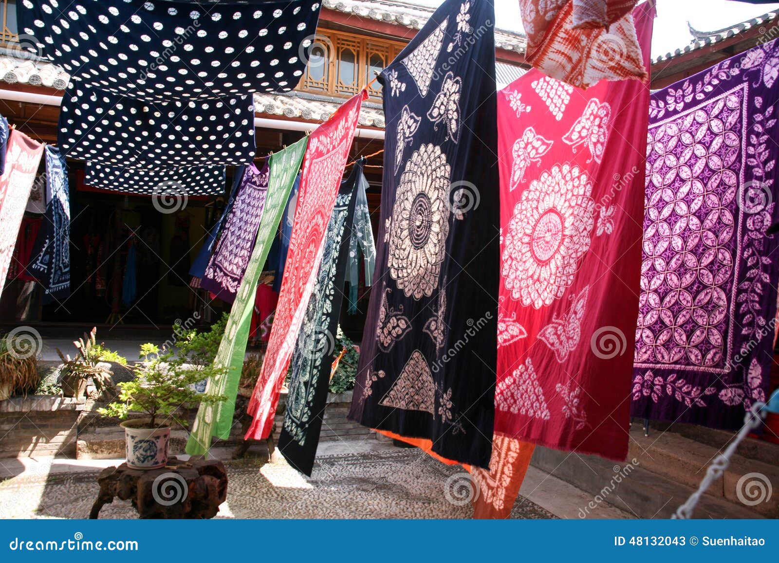 Batik fabric stock image. Image of handmade, orange, colorful - 48132043