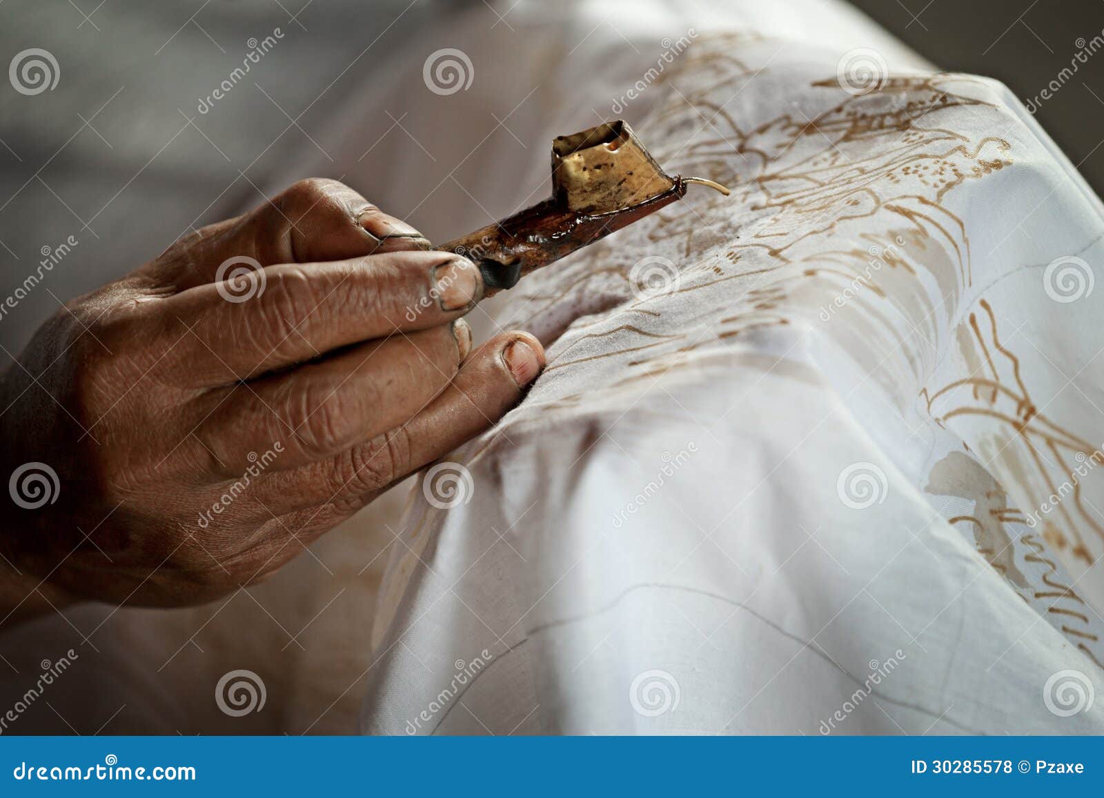 Batik Painting on a White Cloth Process Stock Photo - Image of detail ...