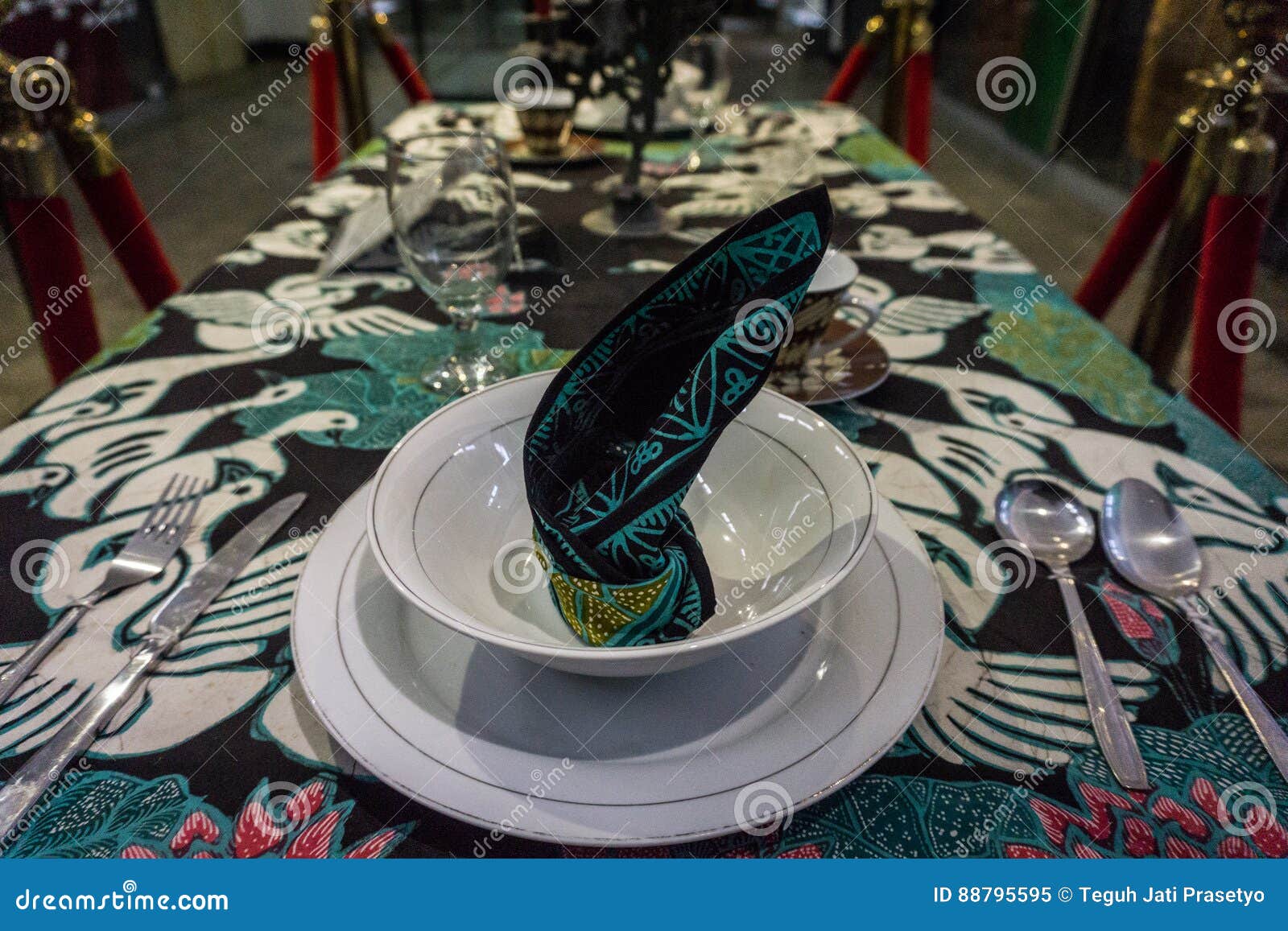 Batik Pattern Print on Dining Cloth on Top of Table Photo Taken in ...