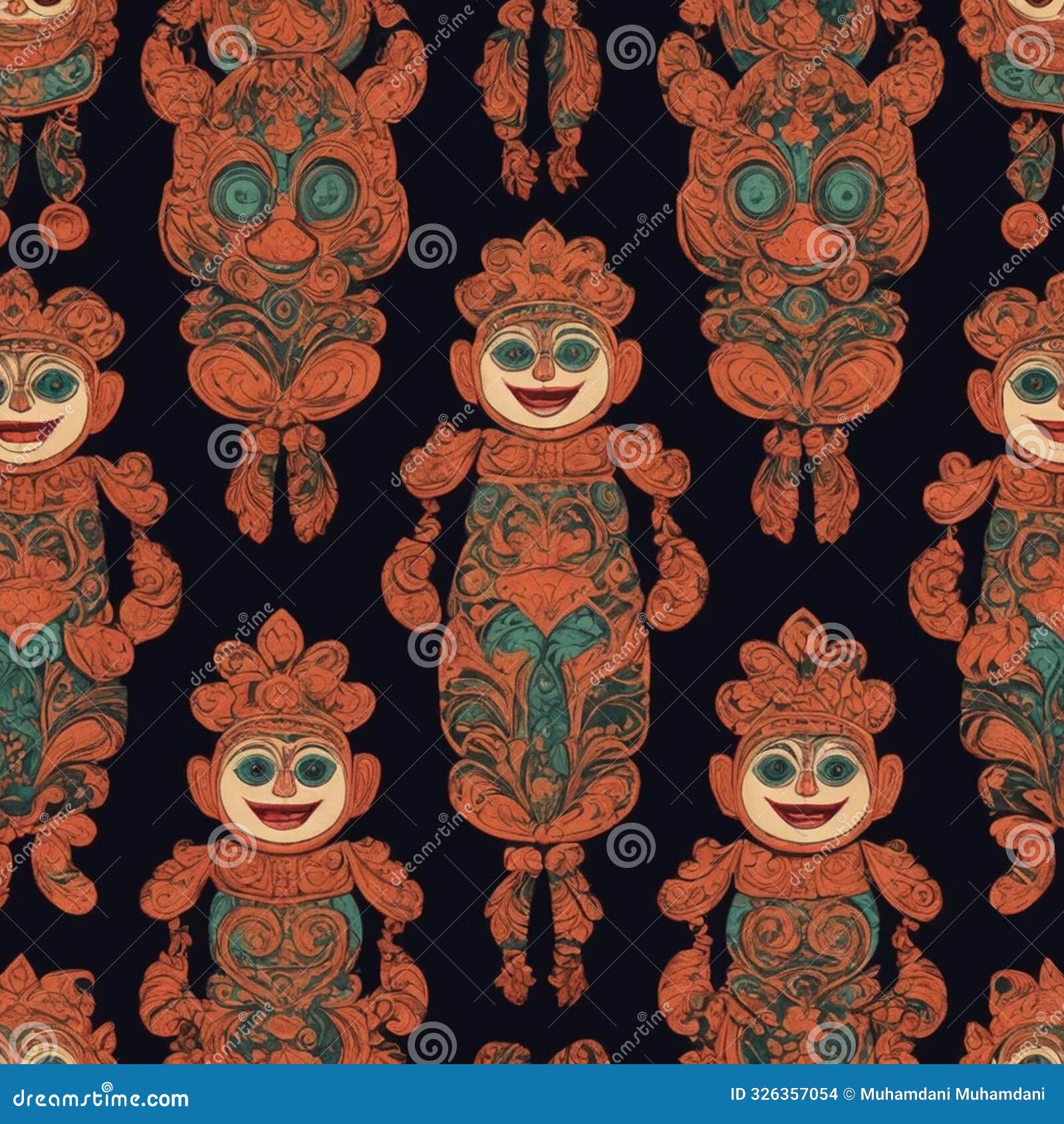 Batik Puppet Seamless Pattern Stock Illustration - Illustration of ...