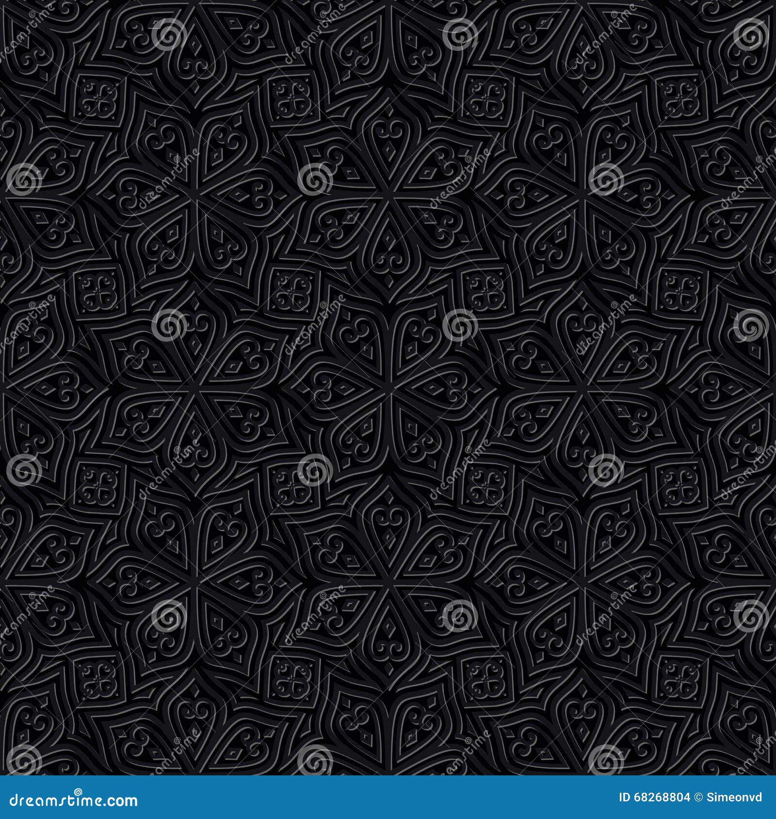 Batik Seamless Pattern. Black Background Stock Vector - Illustration of ...