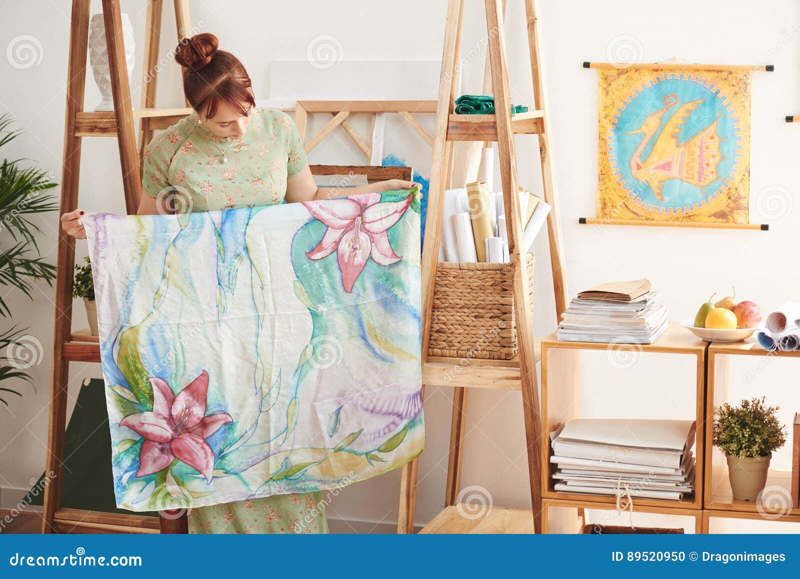 Batik on silk stock photo. Image of canvas, holding, girl - 89520950