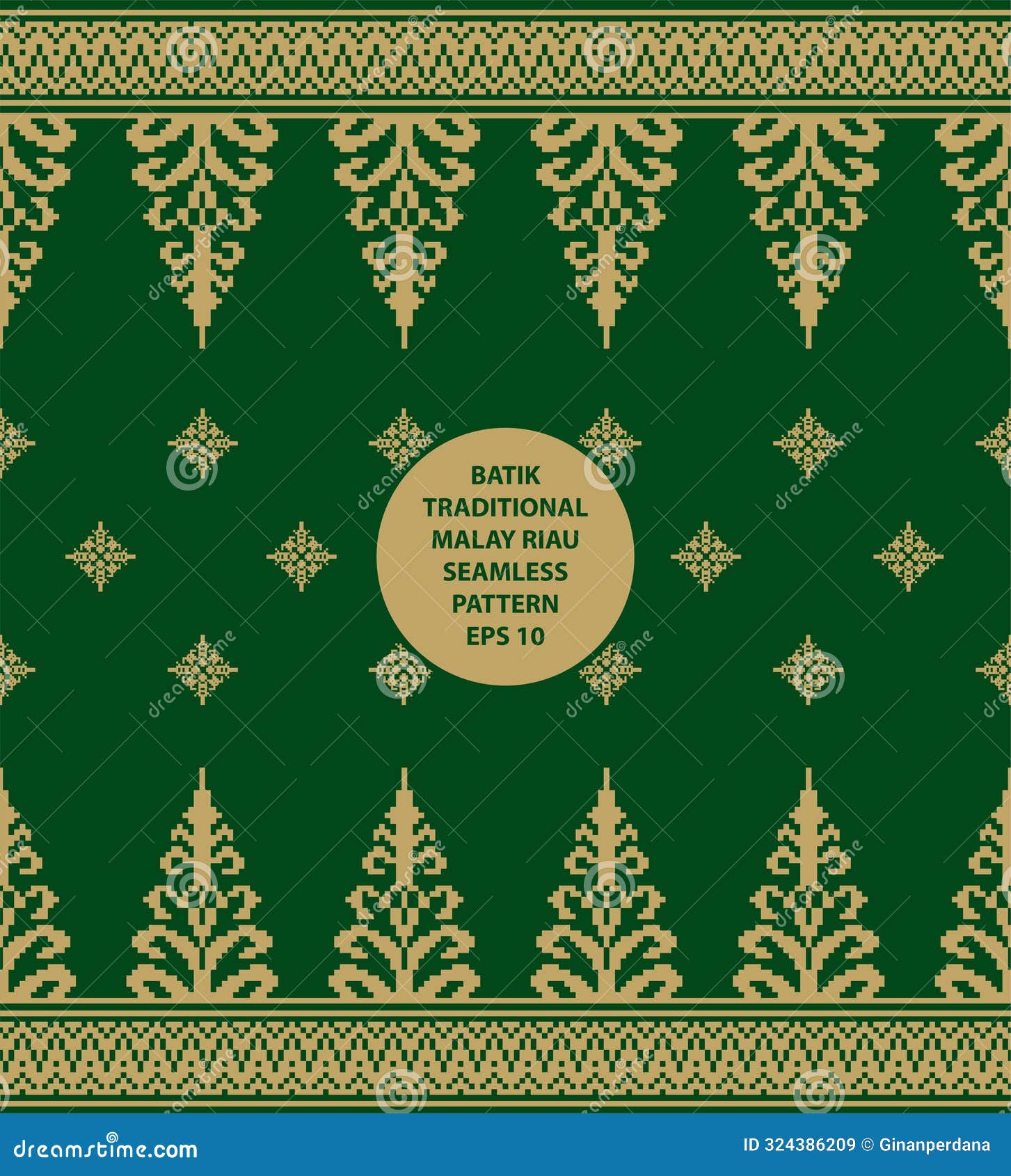 Batik Traditional Malay Riau Seamless Pattern Green Background Stock ...
