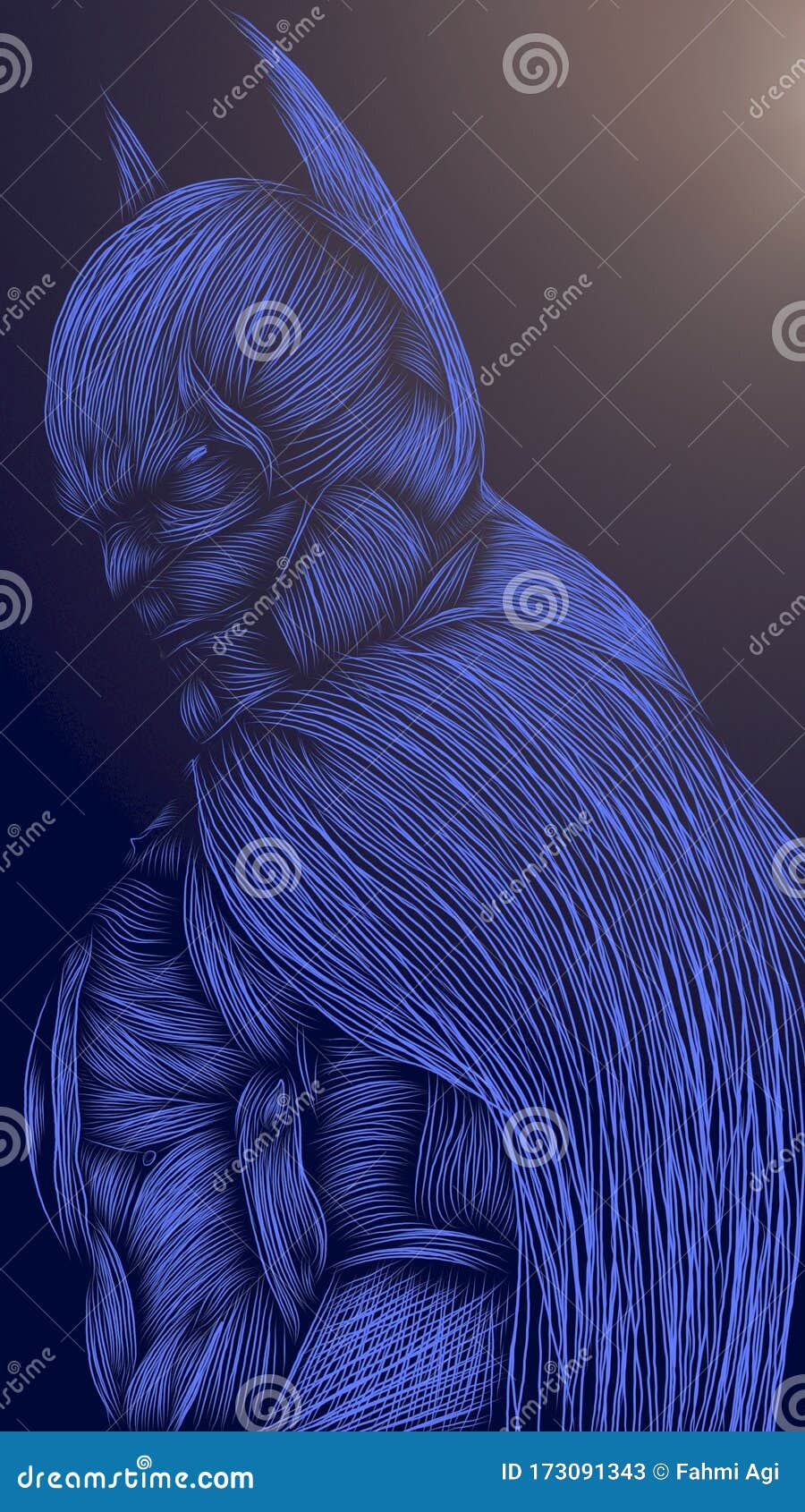 Batman Blue Line Illustrator Stock Illustration - Illustration of line ...
