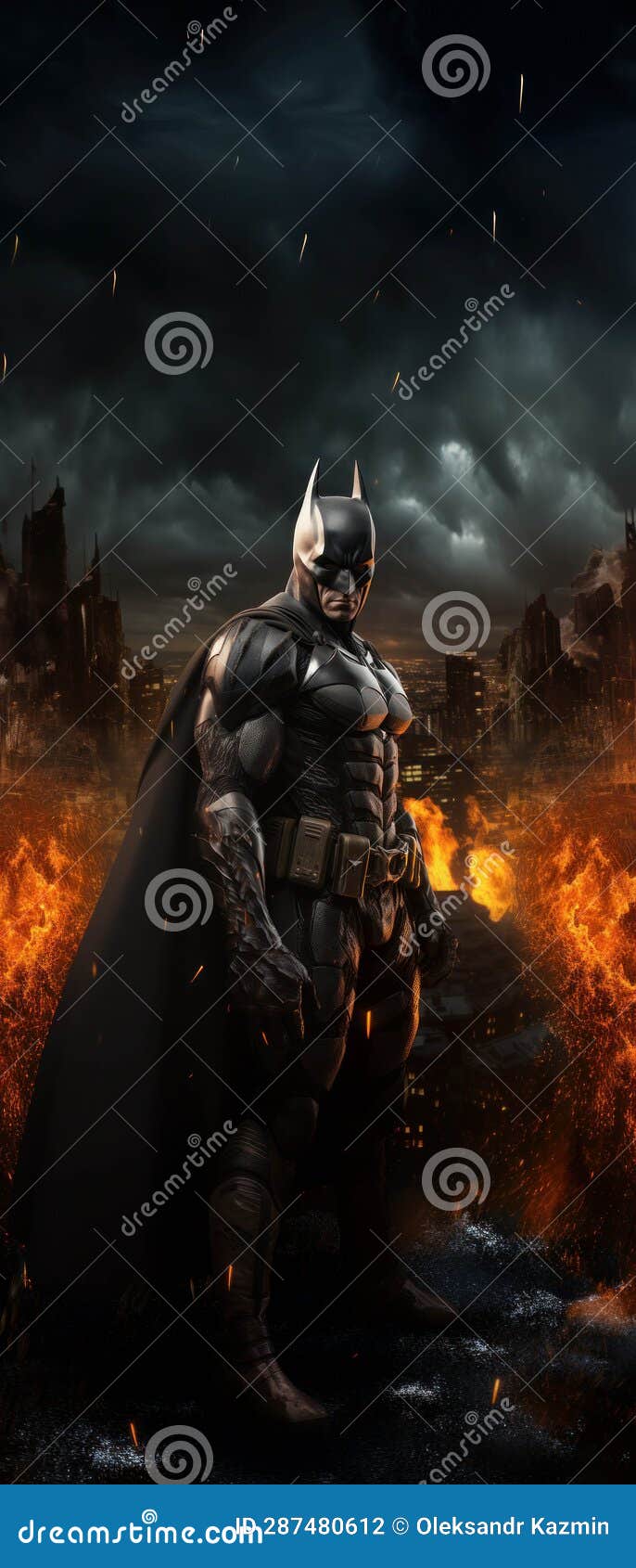 Batman Standing in the Night with Fire in Background Mobile Wallpaper ...