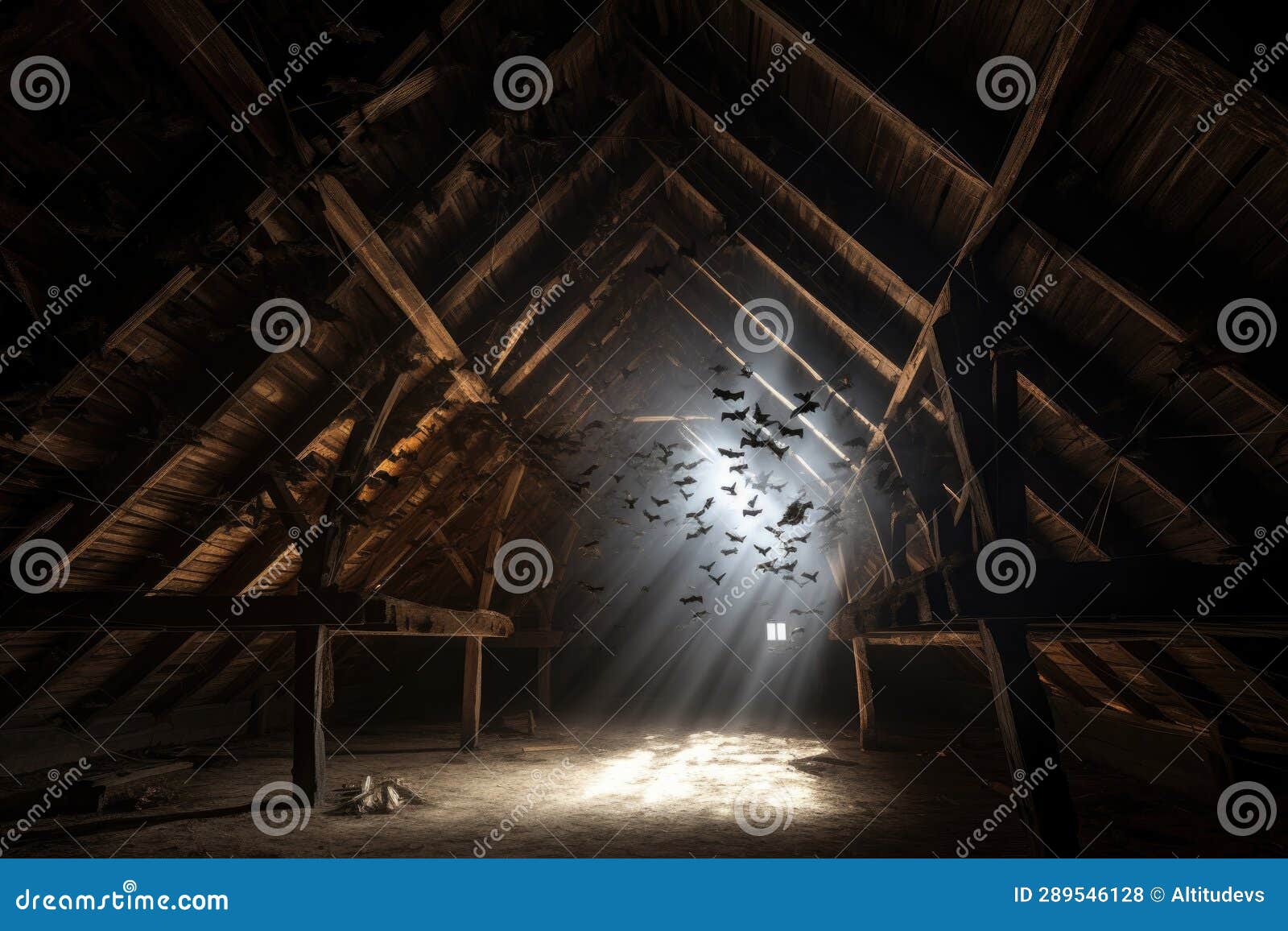 Bats Clinging To Attic Beams Near Light Source Stock Photo - Image of ...