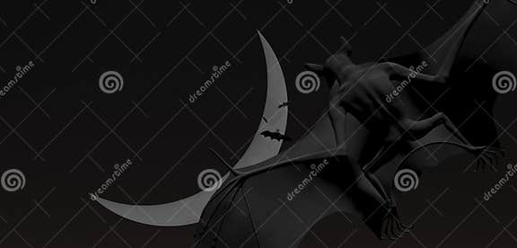 Bats and crescent moon stock illustration. Illustration of gray - 15053971