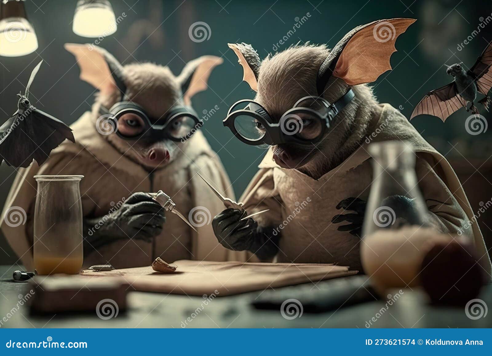 Bats Dressed As Scientists Experiment on Humans in a Lab, Created with ...