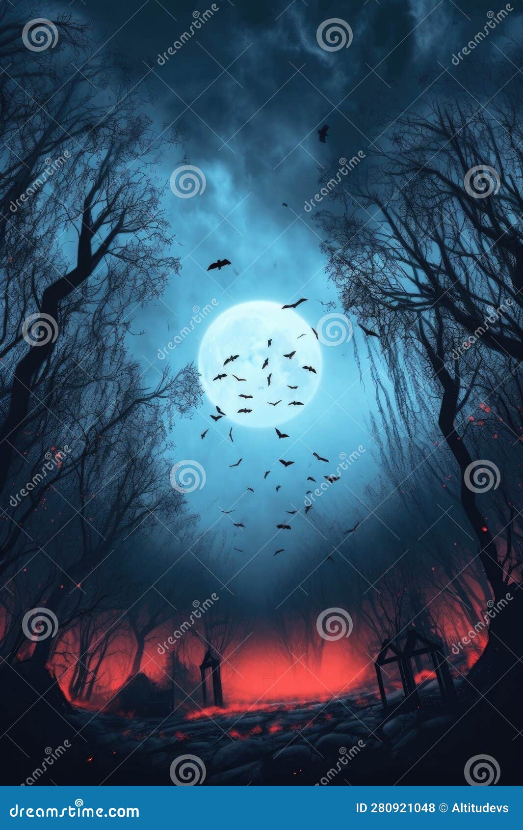 Bats Flying in Front of a Full Moon in Night Sky Stock Illustration ...