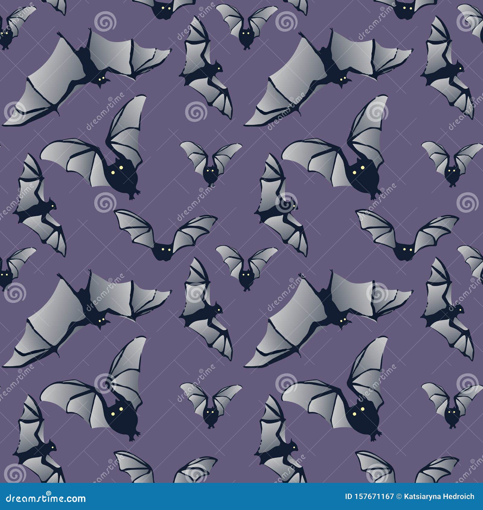 Bats Flying. Vector Seamless Pattern with Flying Bats on Violet ...