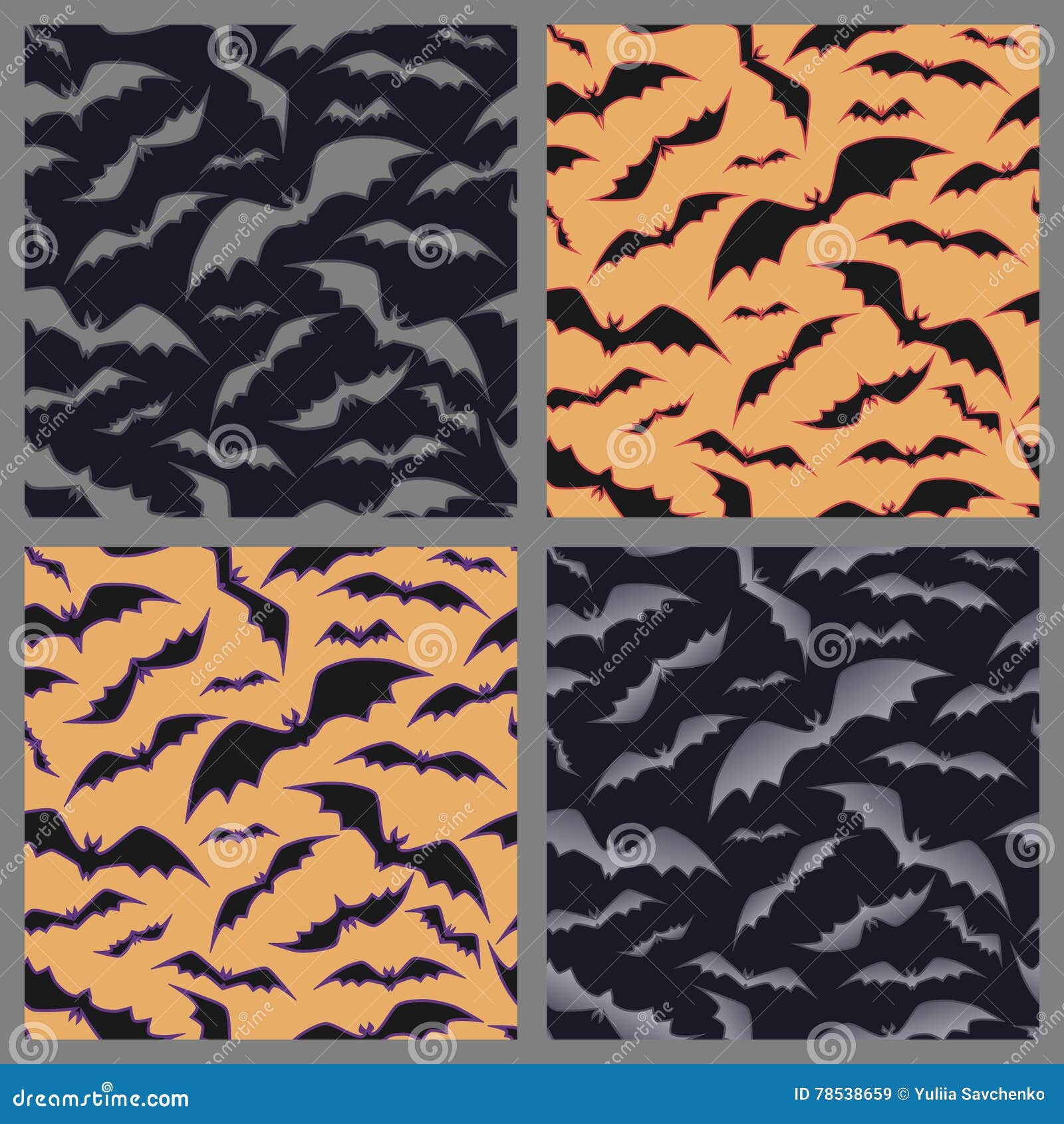 Bats Pattern for Halloween. Set of Seamless Background with Bats. Stock ...