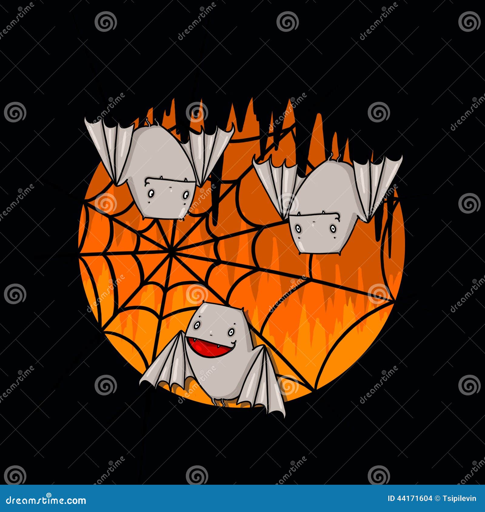 Bats in Dark Cave Over Spider Web Cartoon Stock Illustration ...