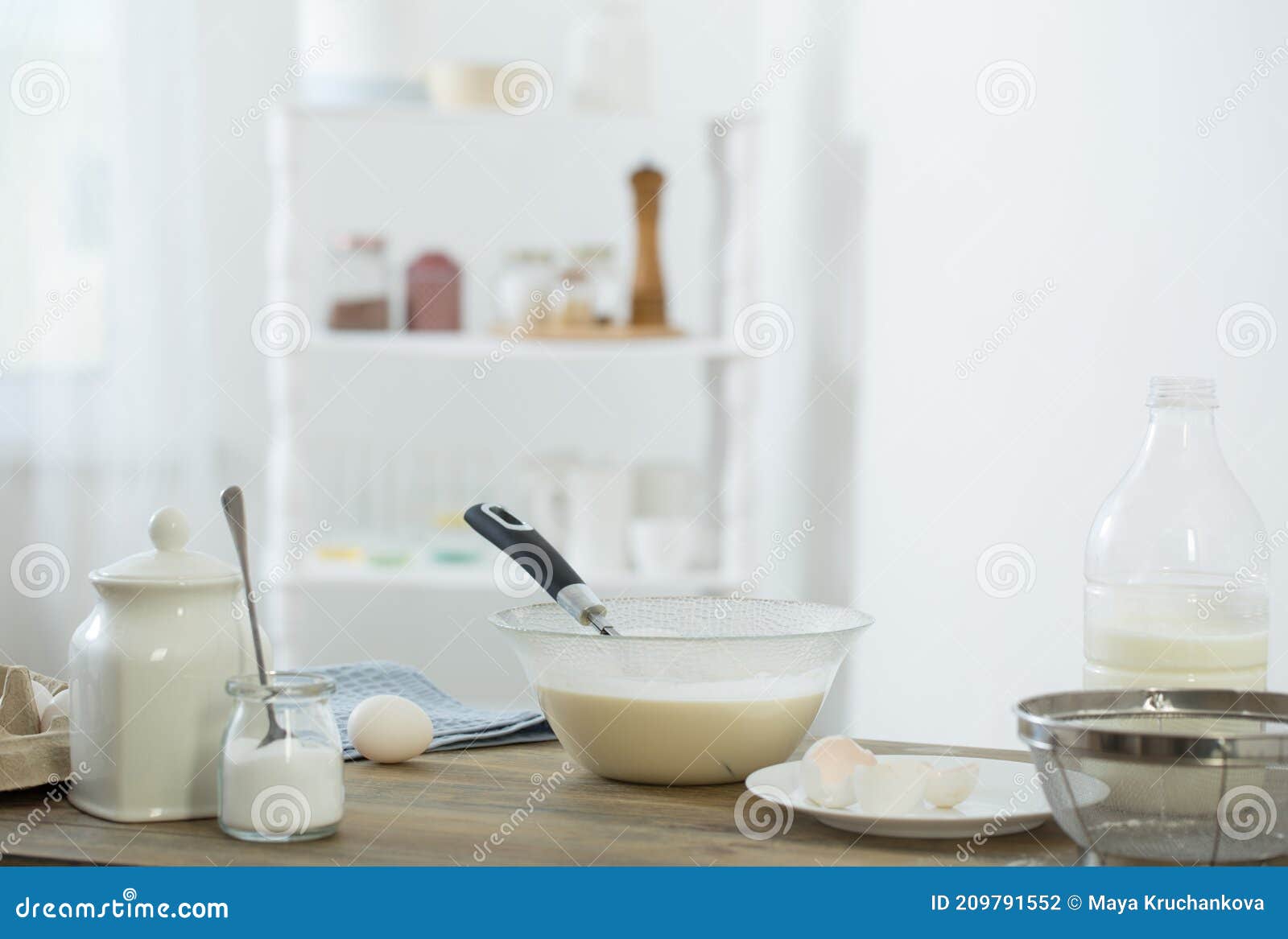 Batter on Wooden Table in White Kitchen Stock Photo - Image of cuisine ...