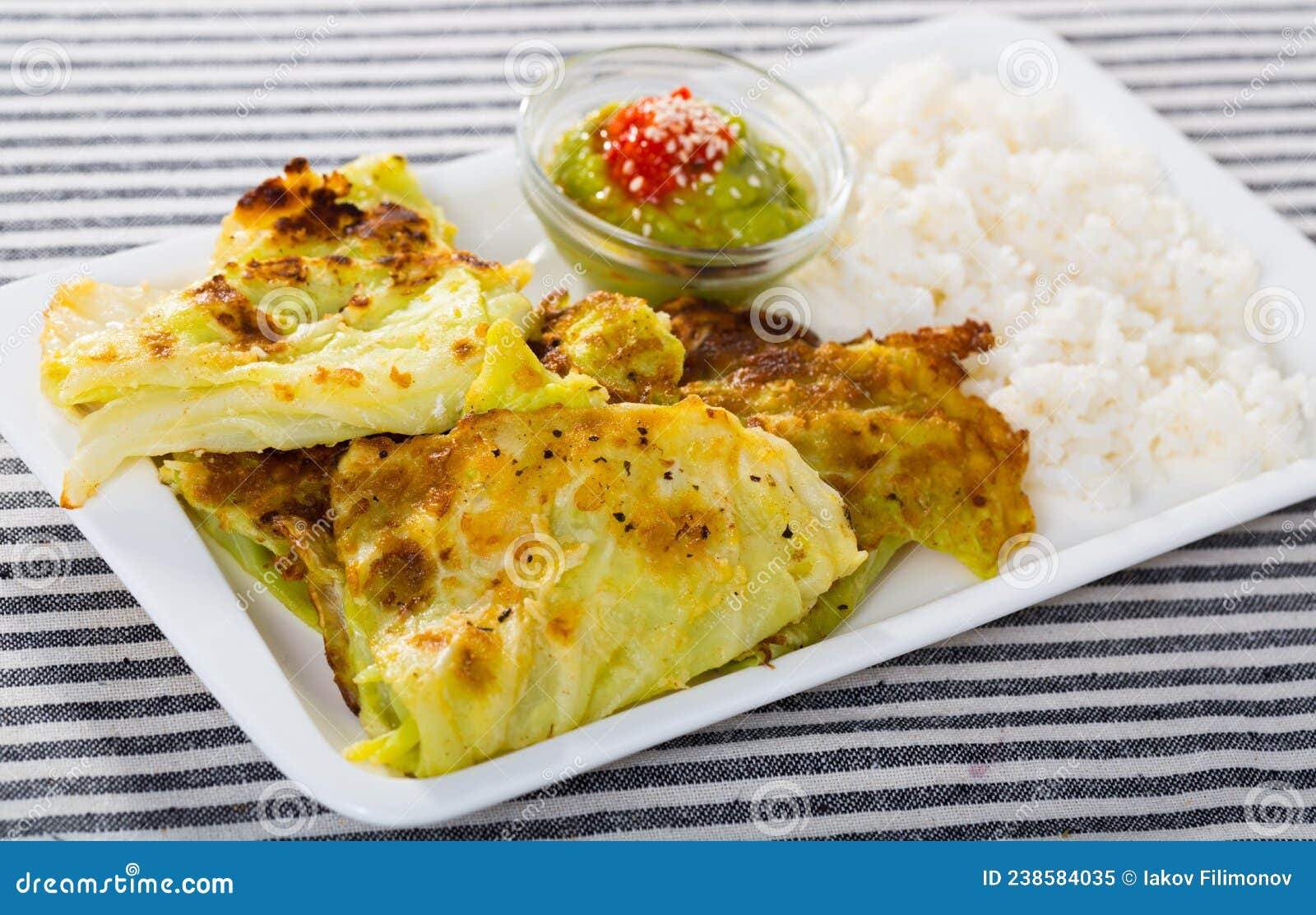 Battered cabbage with rice stock image. Image of dish - 238584035