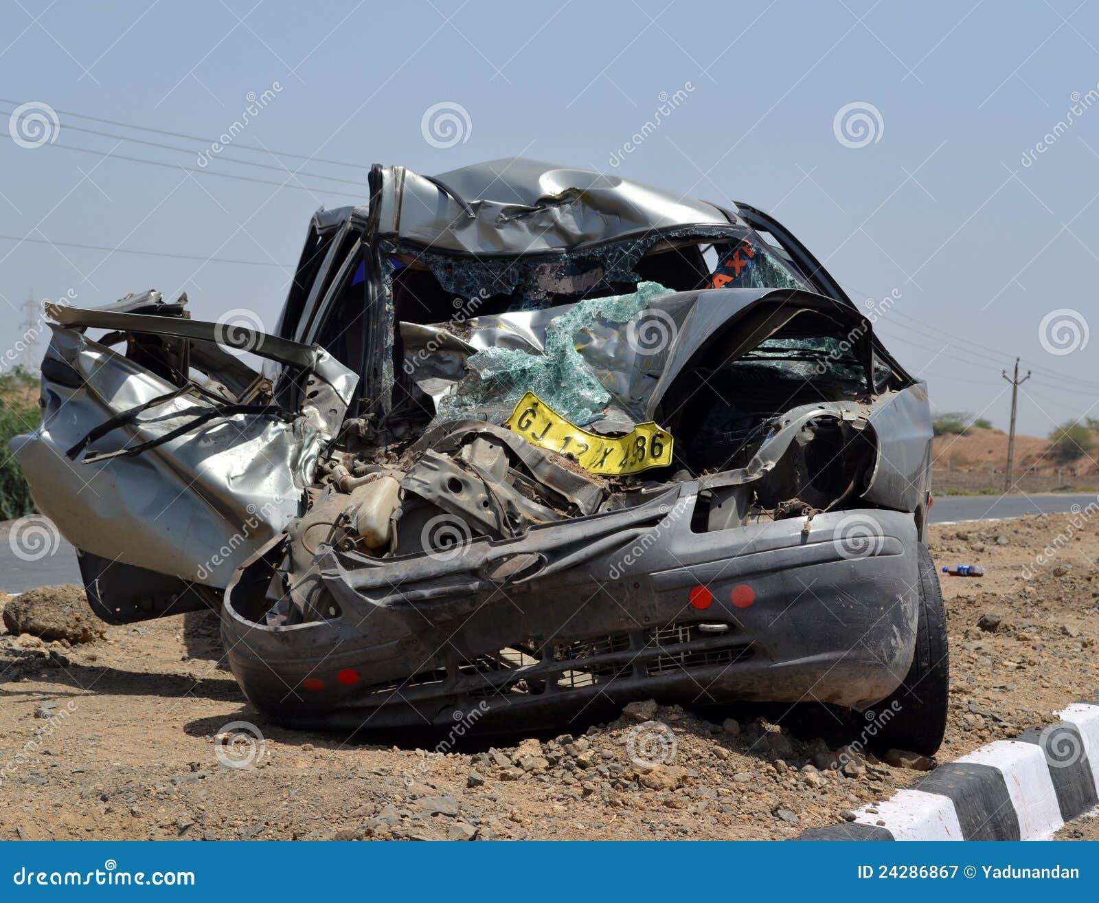 Battered Car in Highway Accident Editorial Photography - Image of ...
