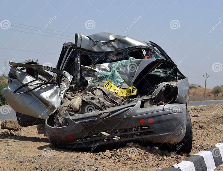 Battered Car in Highway Accident Editorial Photography - Image of ...