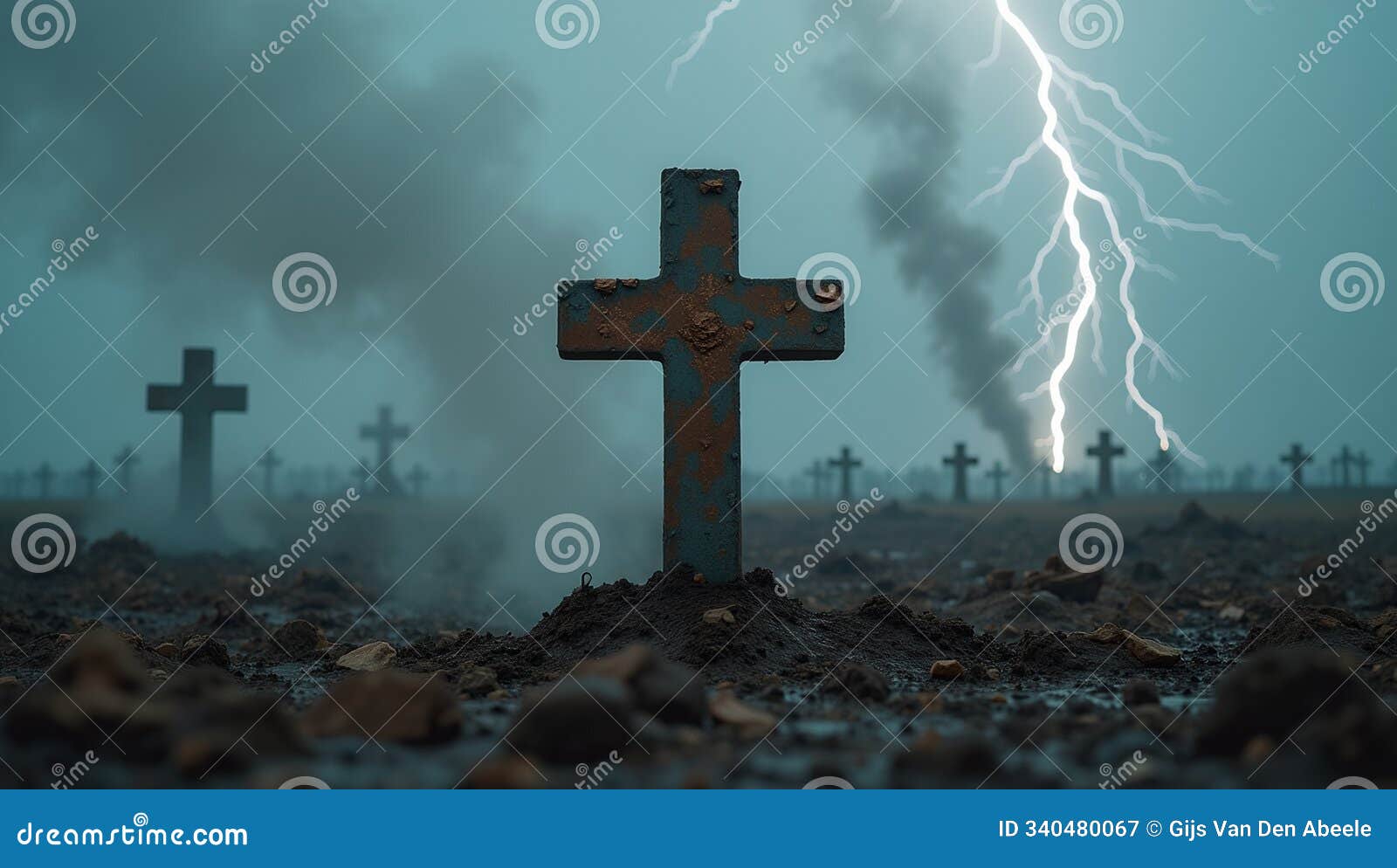 Battered Copper Cross Halfburied in Ancient Battlefield Illuminated by ...