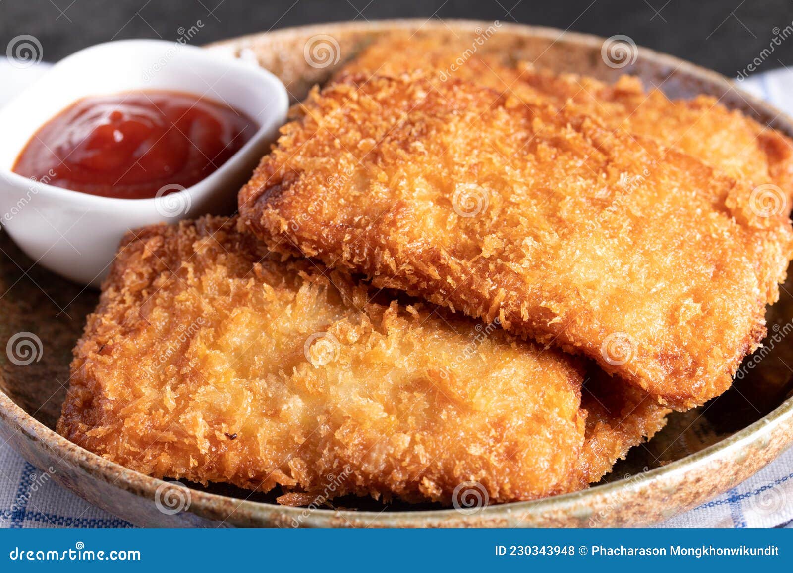Battered Fish Fillet with Tomato Sauce Stock Photo - Image of cooked ...
