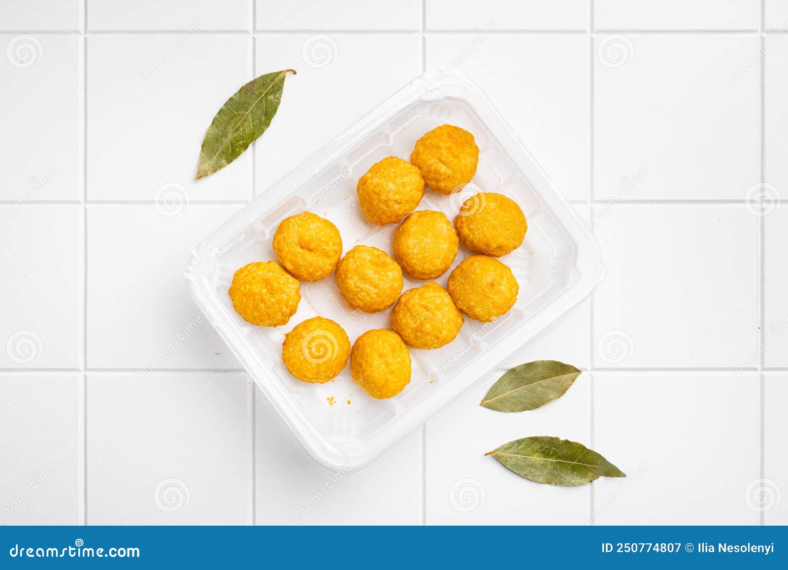Battered Meat on White Ceramic Squared Tile Table Background, Top View ...