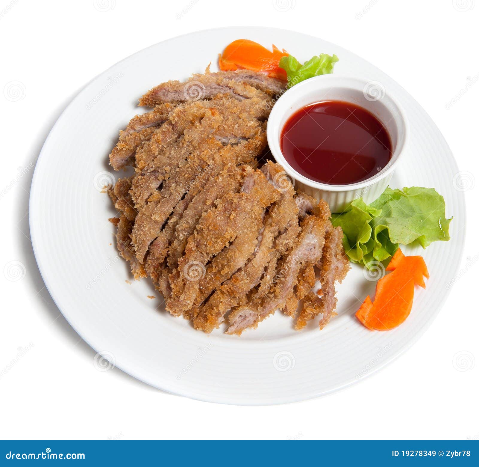 Battered Pork with Sauce on a Plate Stock Image - Image of white, sauce ...