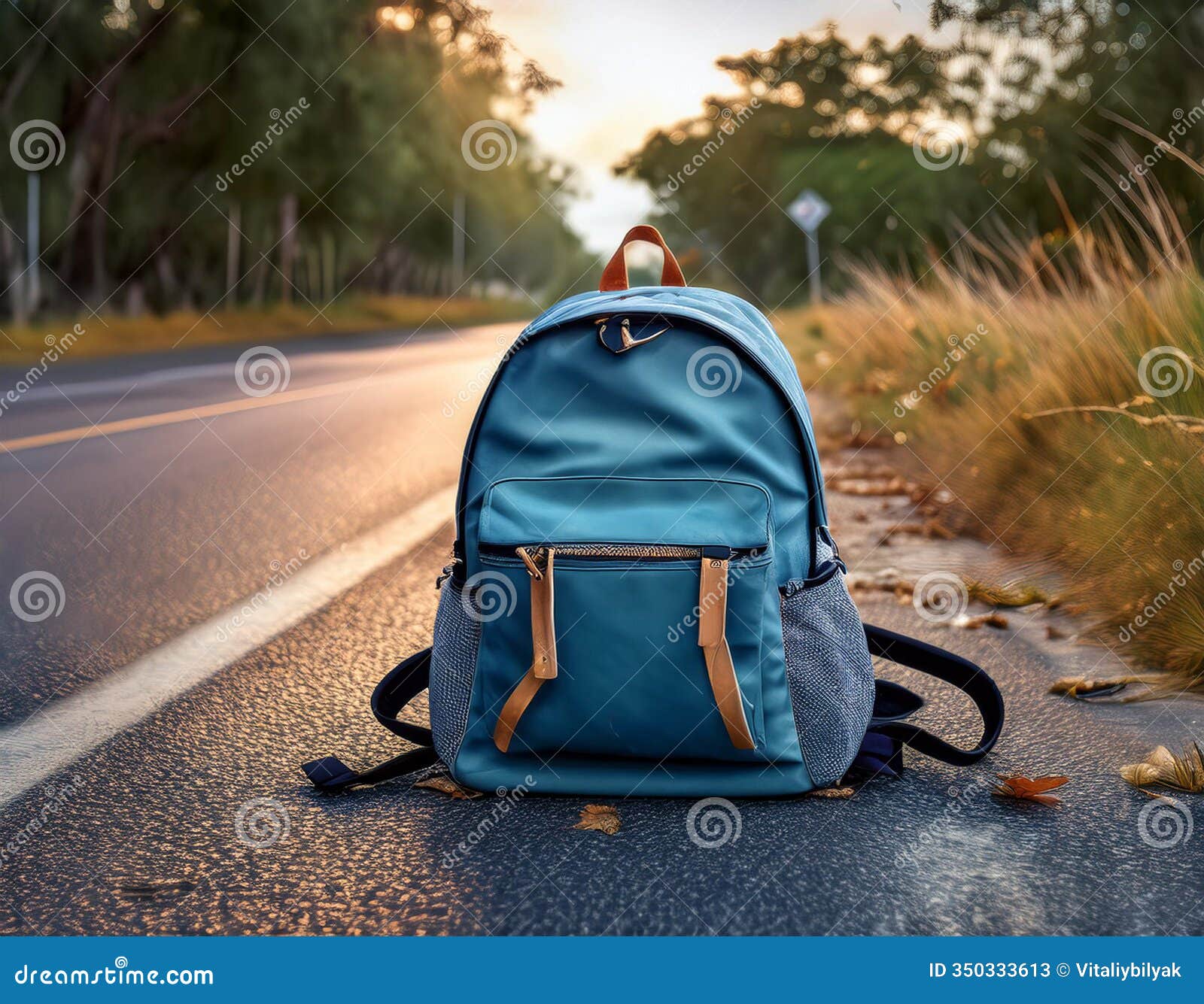 Battered School Backpack Discarded by the Roadside Stock Illustration ...