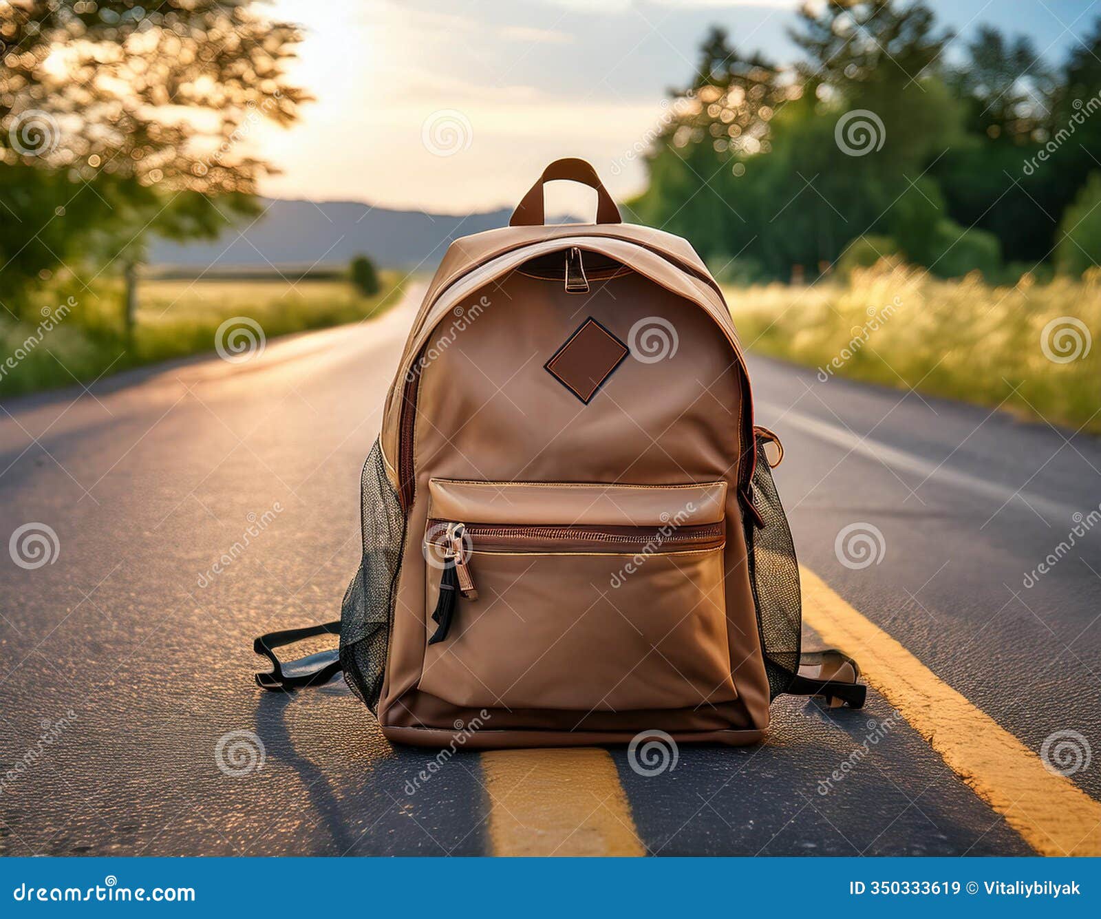 Battered School Backpack Discarded by the Roadside Stock Illustration ...