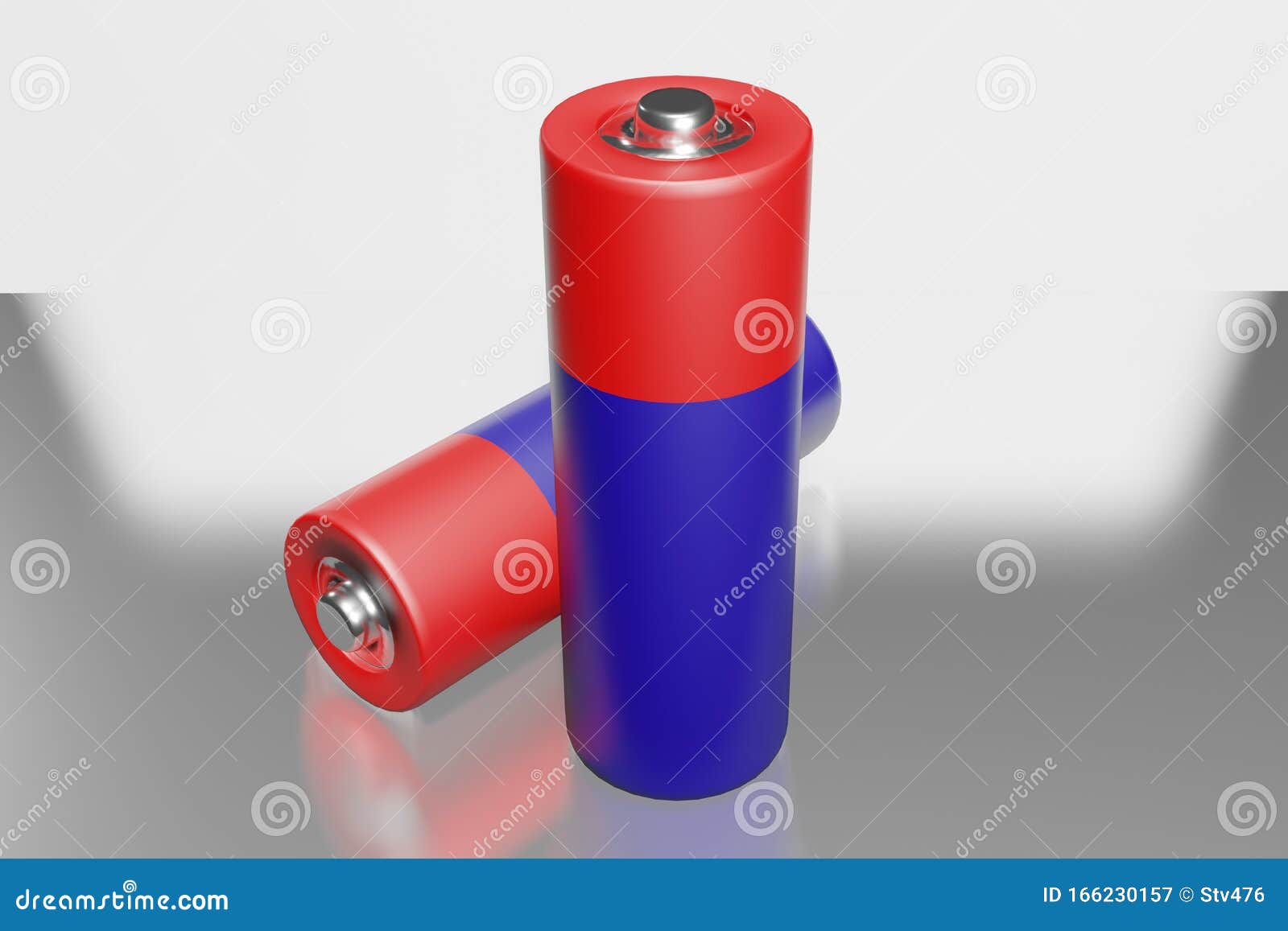 Batteries with a Blue Case with a Metal Contact Plus and a Red Top on a ...