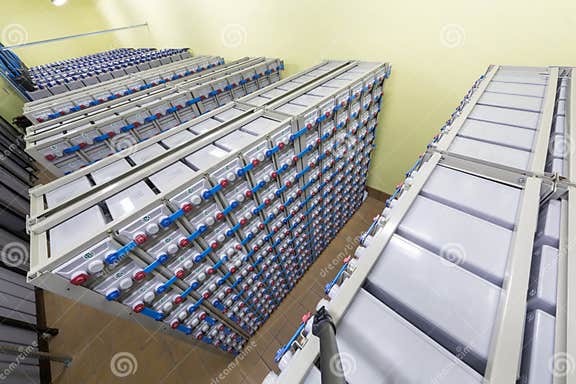 Batteries in Industrial Backup Power System. Stock Image - Image of ...