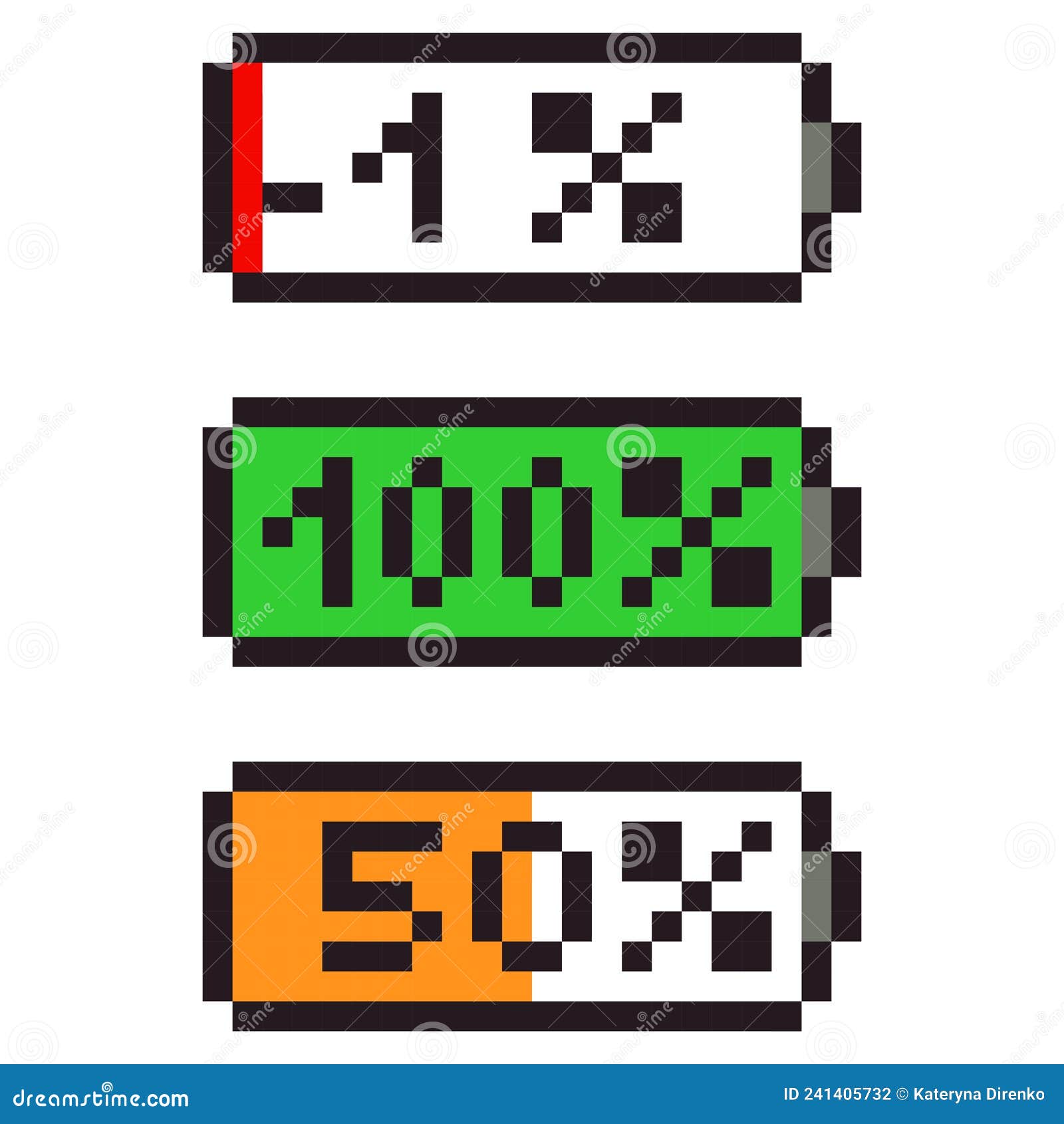 Batteries Level Icon Set with 8bit Pixel Style. Vector Illustration on ...