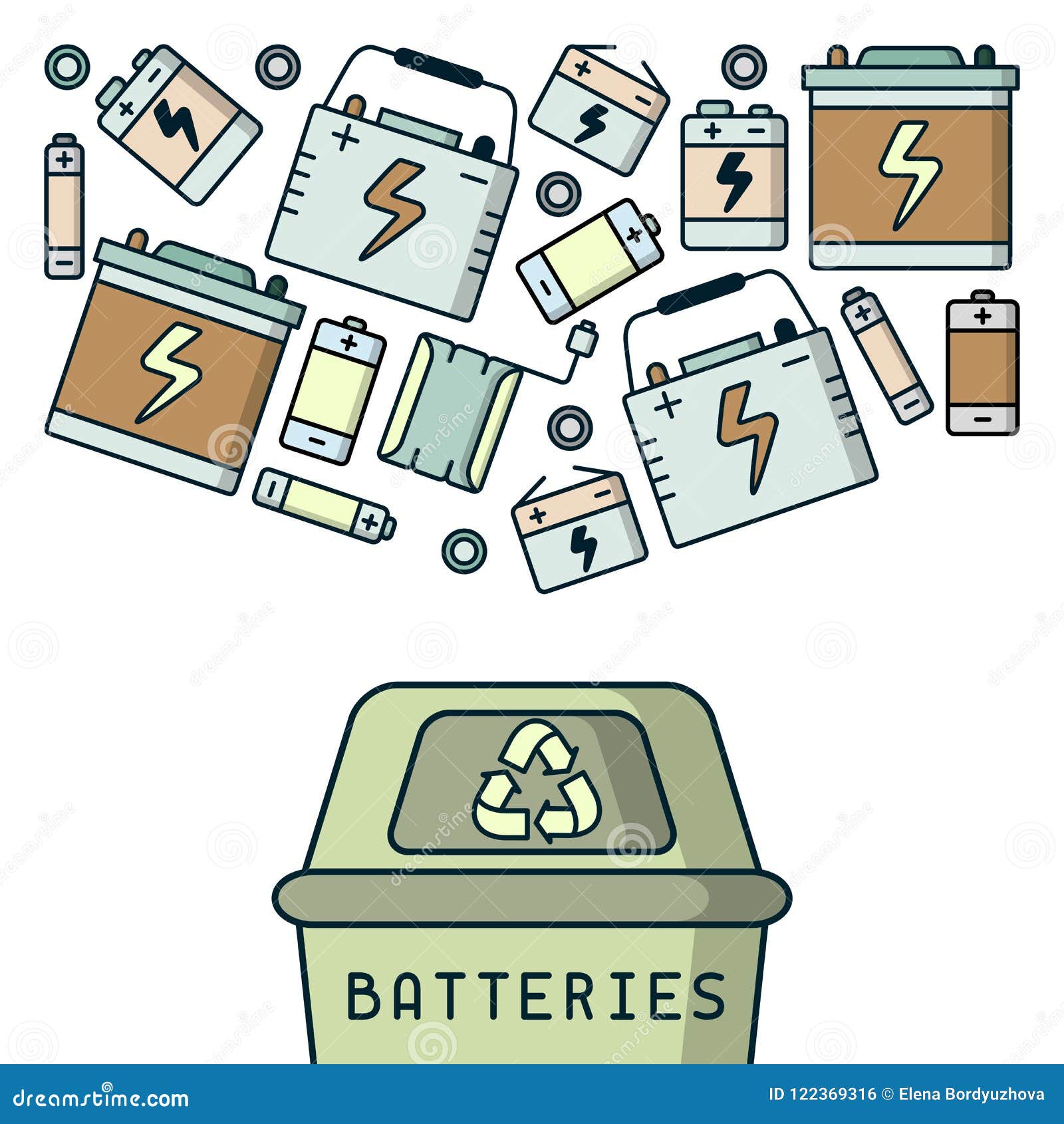 Batteries Recycling Illustration with Trash and Dumpster Stock Vector ...