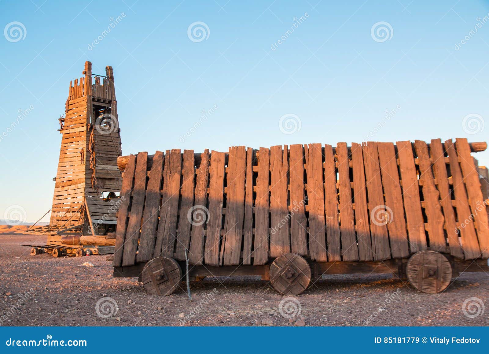 Battering Ram and Siege Tower in a Desert at Evening Stock Image ...