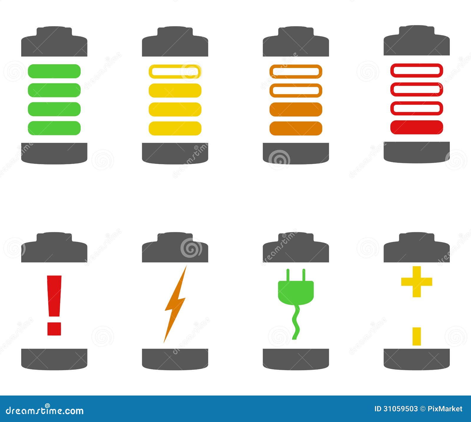 Batterisymboler vektor illustrationer. Illustration av begrepp - 31059503